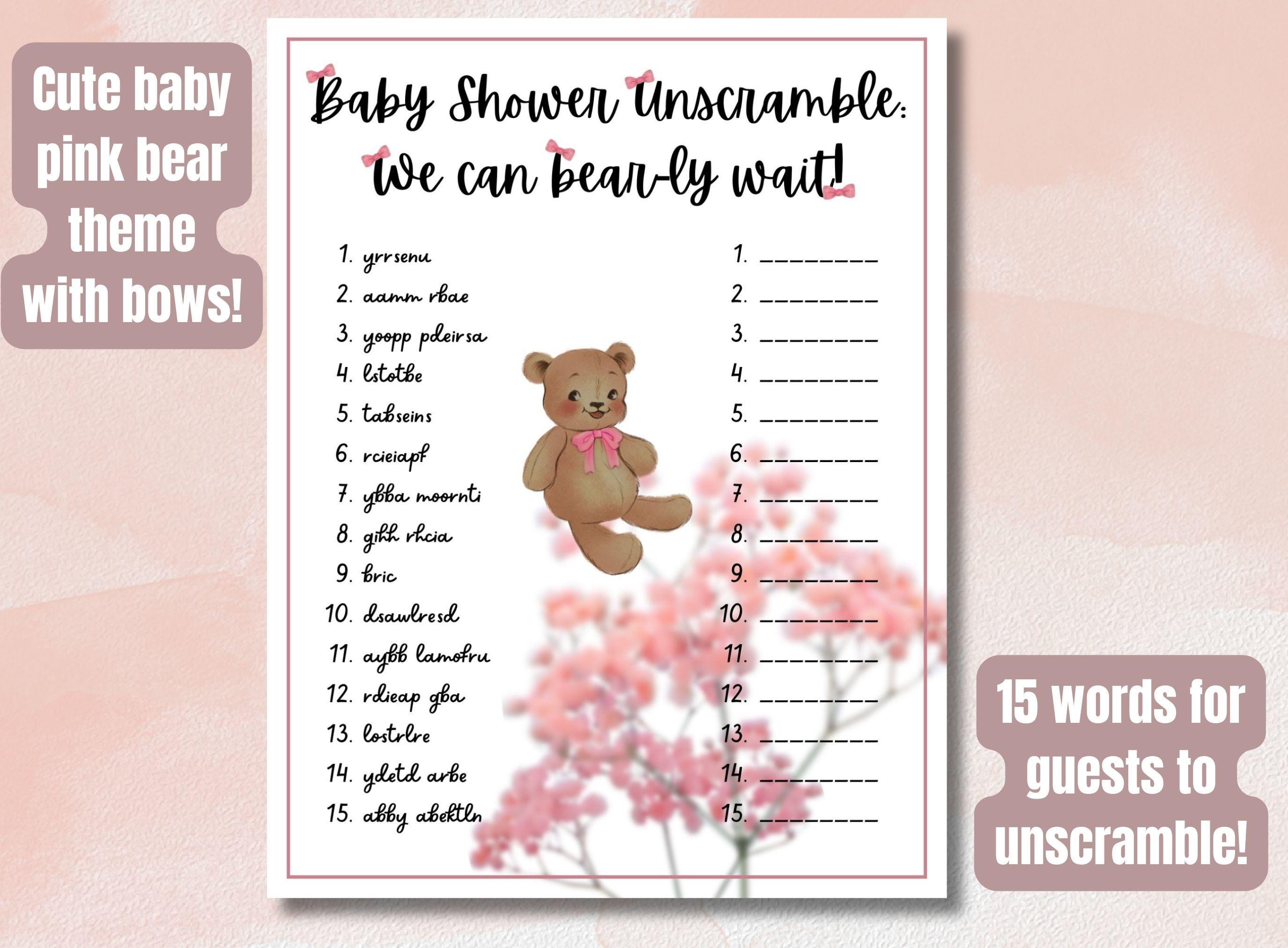 Baby Shower Cute & Fun Word Scramble Game "we Can Bearly Wait ...