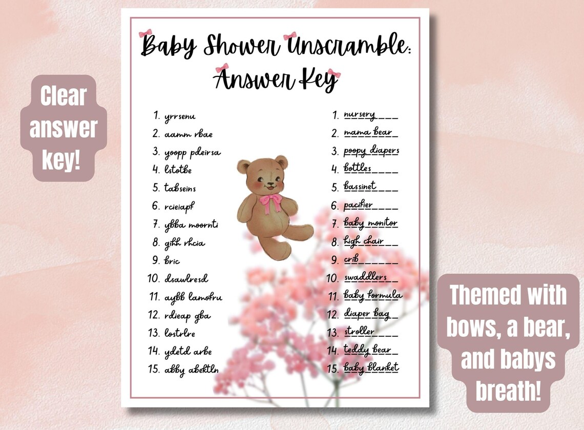 Baby Shower Cute & Fun Word Scramble Game "we Can Bearly Wait ...