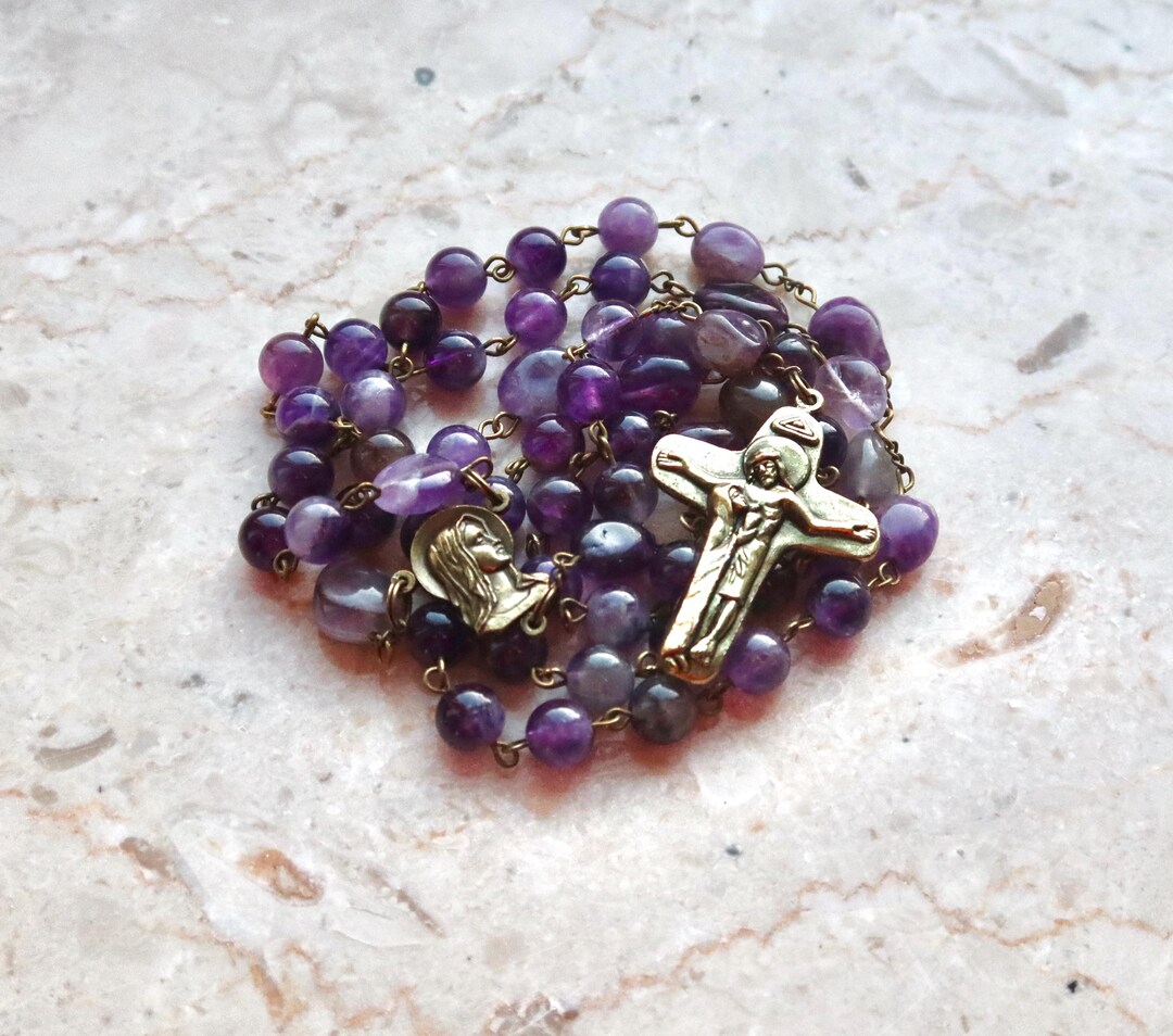 Our Lady of Fatima Rosary | Amethyst Stone Beads, Bronze Finish - Etsy
