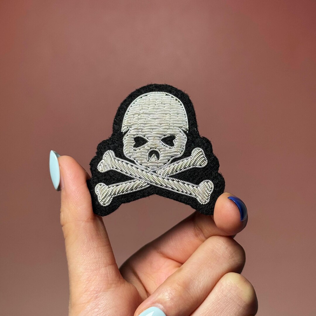 Handmade Skull & Crossbones Patch: Cannetille Wire Embroidered Applique ...