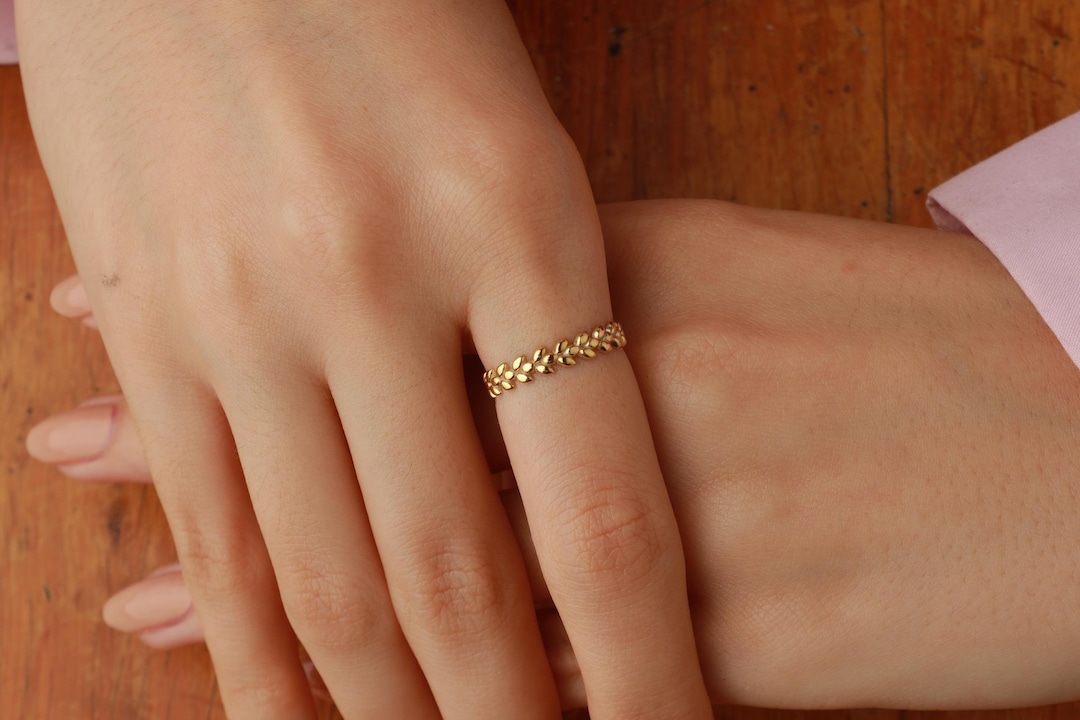 Olive Branch Ring, Dainty Olive Branch Ring, Slim Signet Ring, Botanical Ring, Anniversary Gift ...