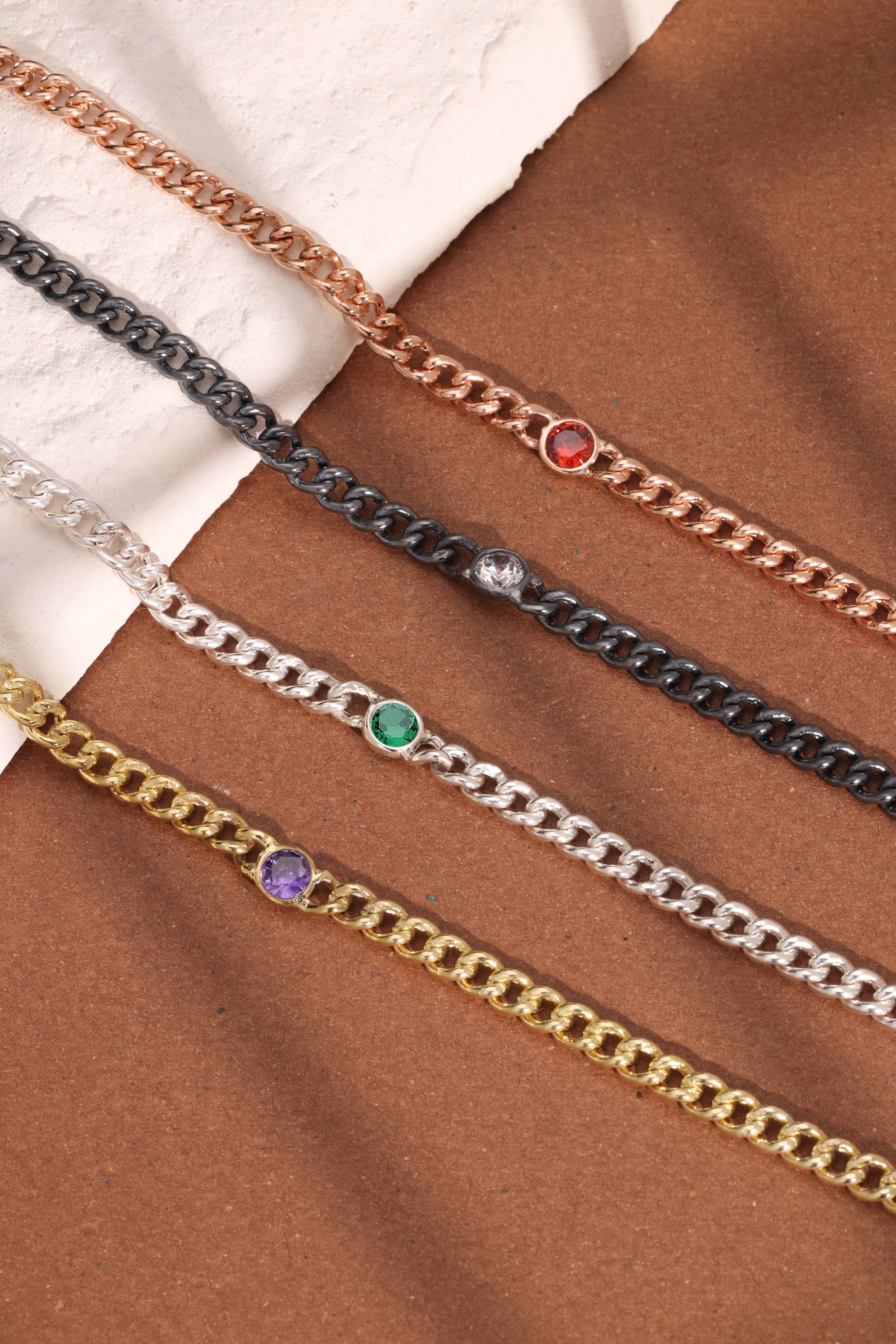 Birthstone Chain Bracelet, Sterling Silver, Personalized Jewelry - Etsy UK