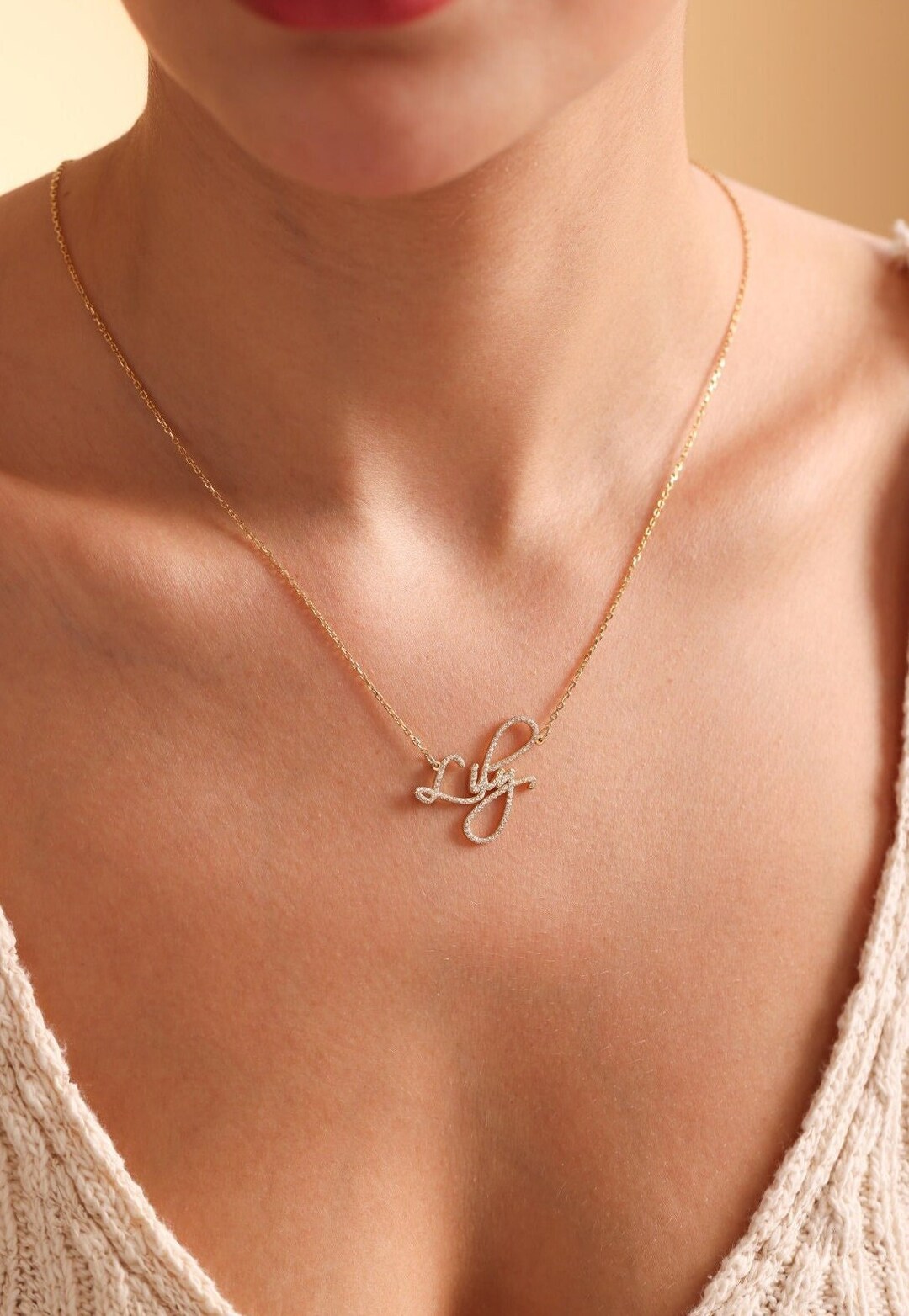 Personalized Diamond Necklace, Gold Diamond Name Necklace, Name Stone ...