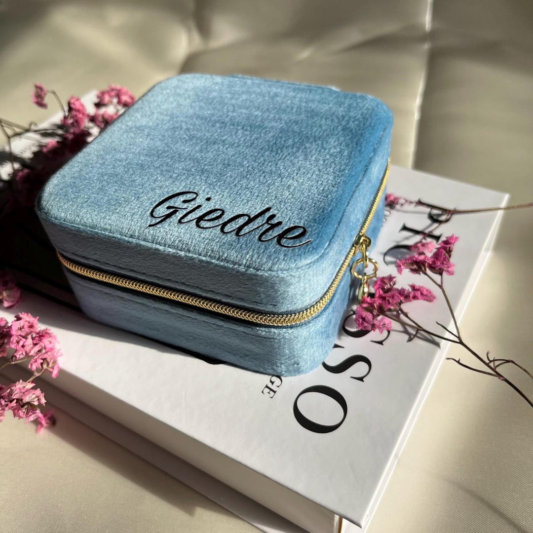 Personalised Jewellery Box, Velvet Travel Case, Custom Name Jewellery ...