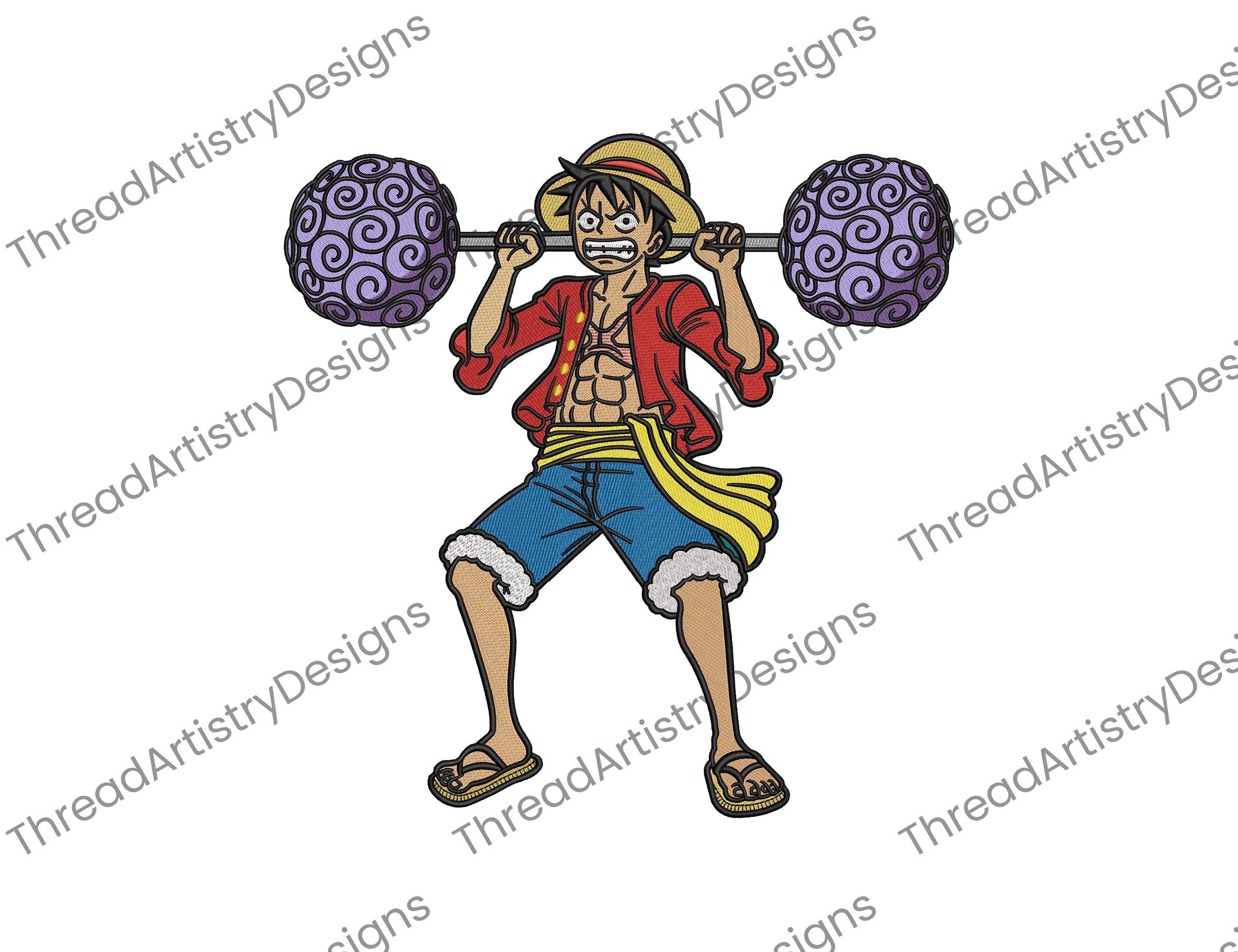Luffy Anime Embroidery Design One Piece Muscle Fitness Embroidery ...