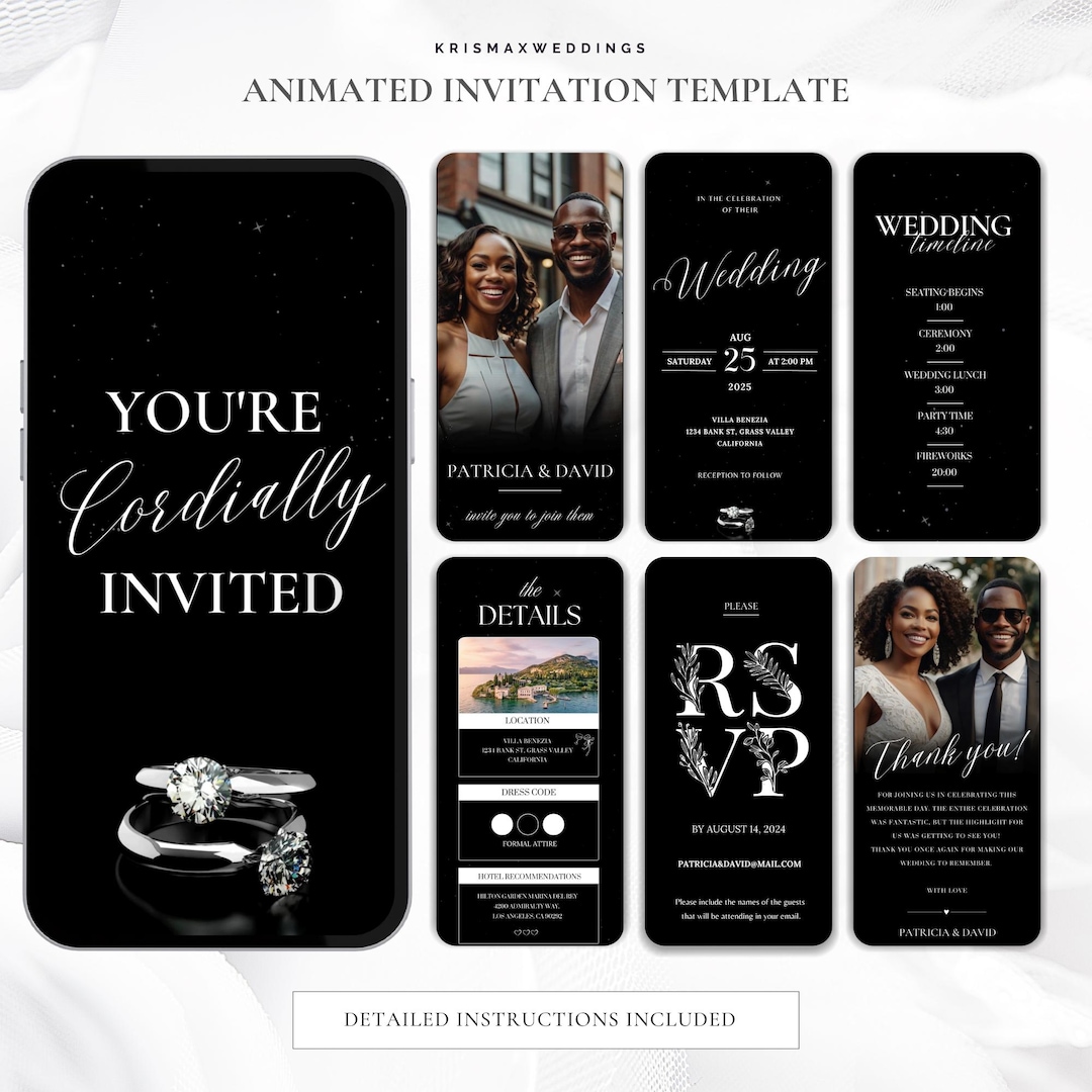 Black and White Animated Wedding Invitation, Editable DIY Canva ...
