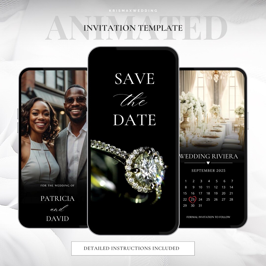 Animated Wedding Save the Date Video, Black and White Canva Template ...