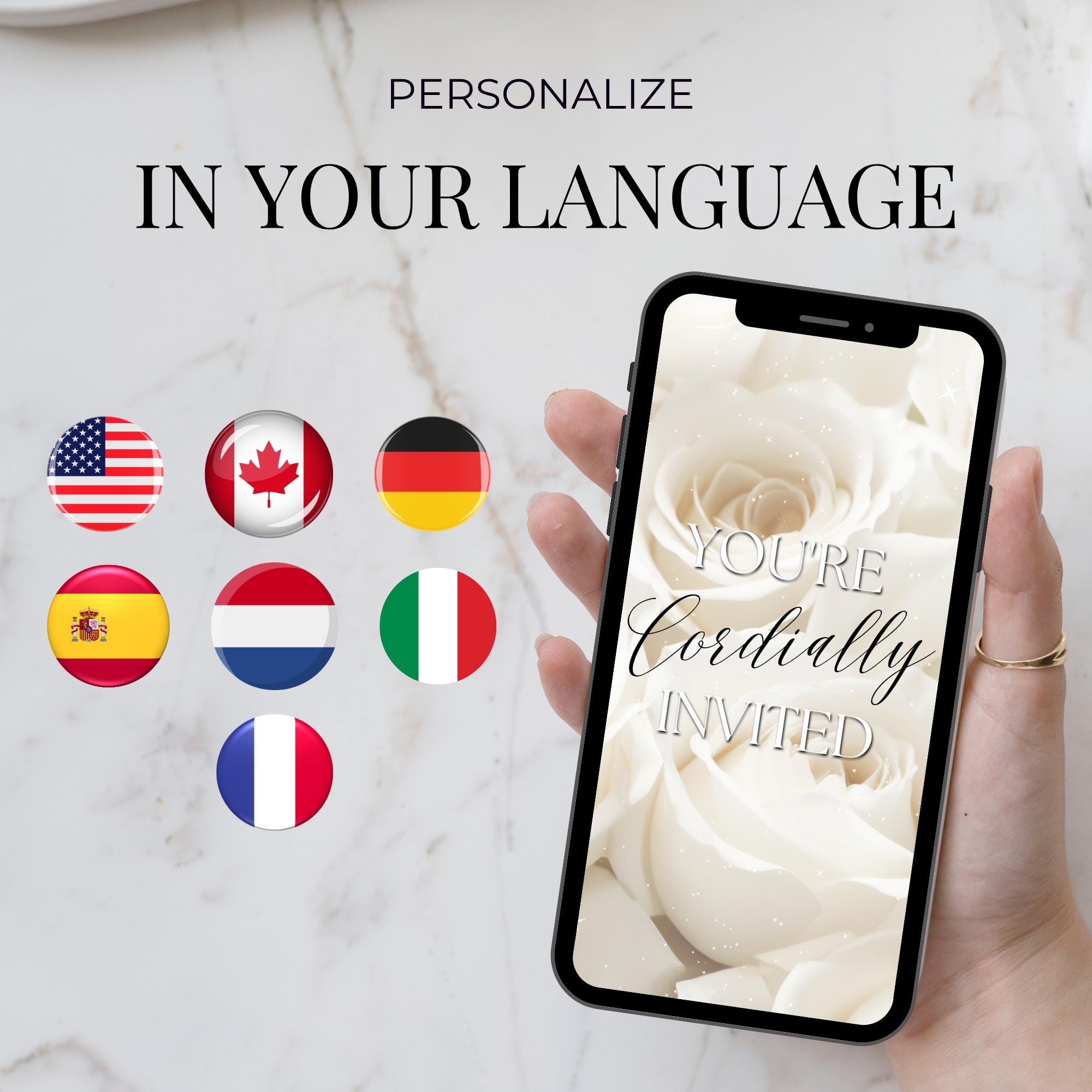 Animated Wedding Invitation, Elegant White Rose Digital Wedding Video ...