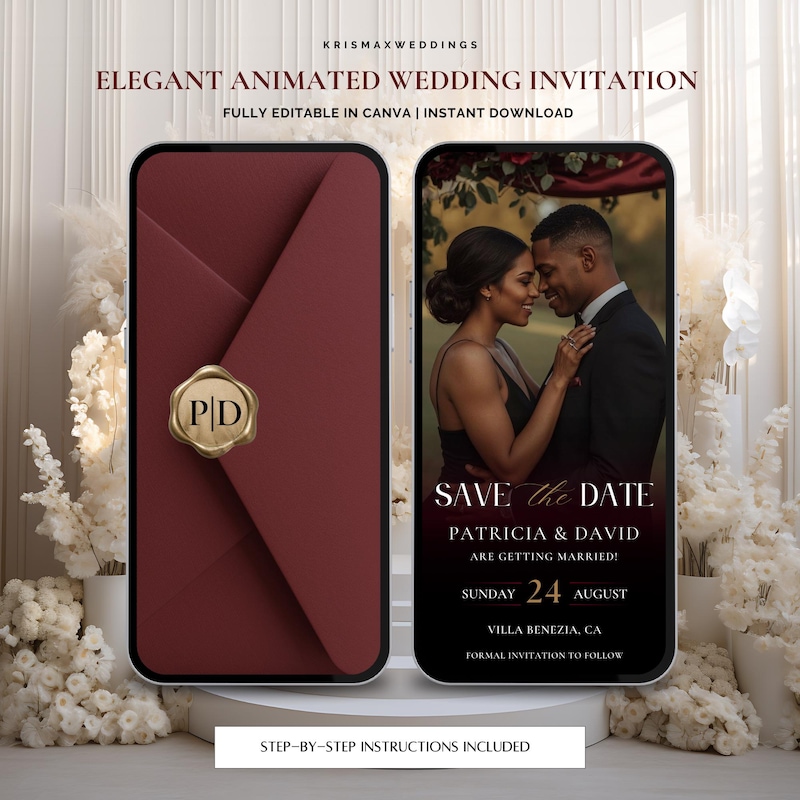 Burgundy Wedding Invitation - Etsy UK