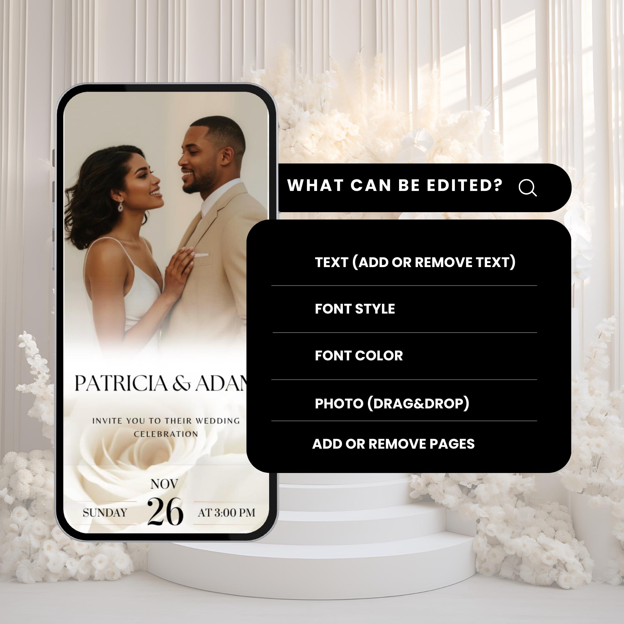 Animated Wedding Invitation, White Rose Digital Wedding Video With ...