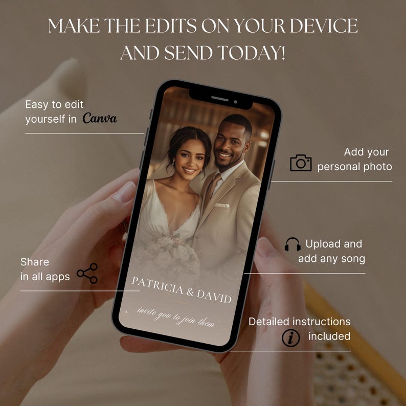 Elegant Digital Wedding Invitation | Animated Canva Wedding Evite ...