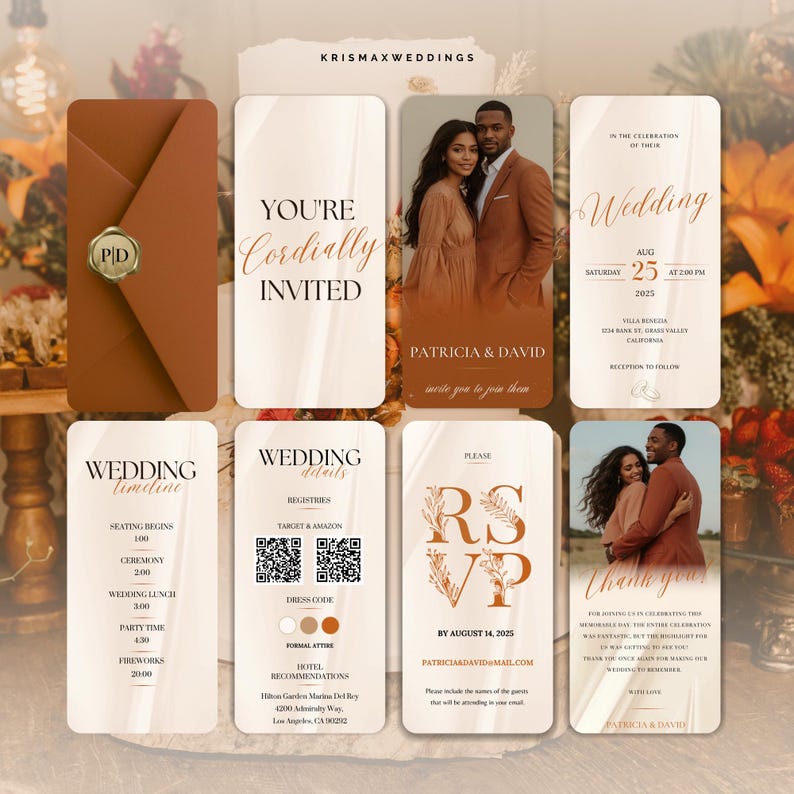 Fall Wedding Invitation Template Animated Canva Design | Terracotta ...