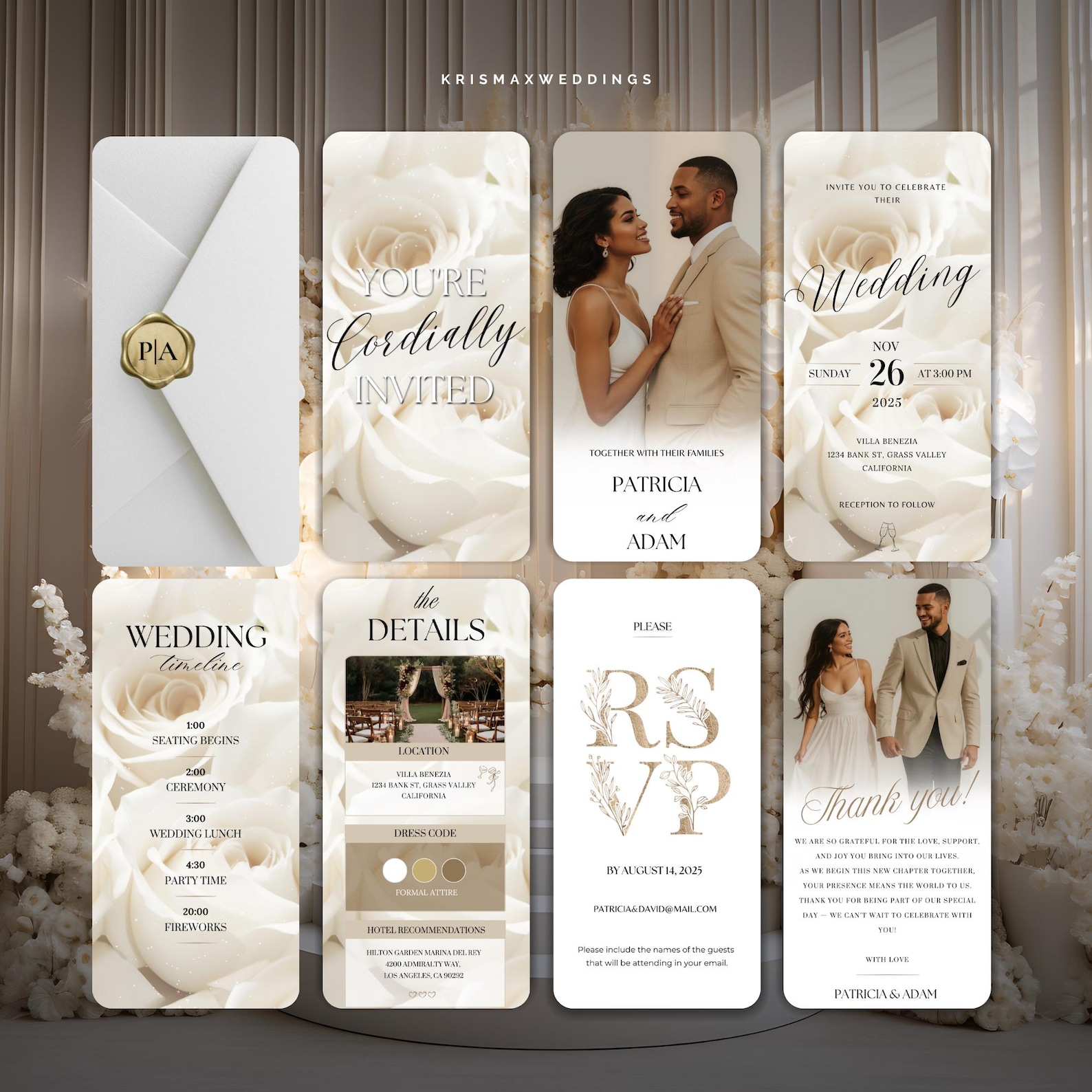 Animated Wedding Invitation, Elegant White Rose Digital Wedding Video ...