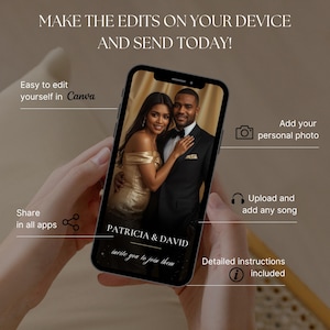 Animated Wedding Invitation, DIY Template Canva, Modern Black and Gold ...