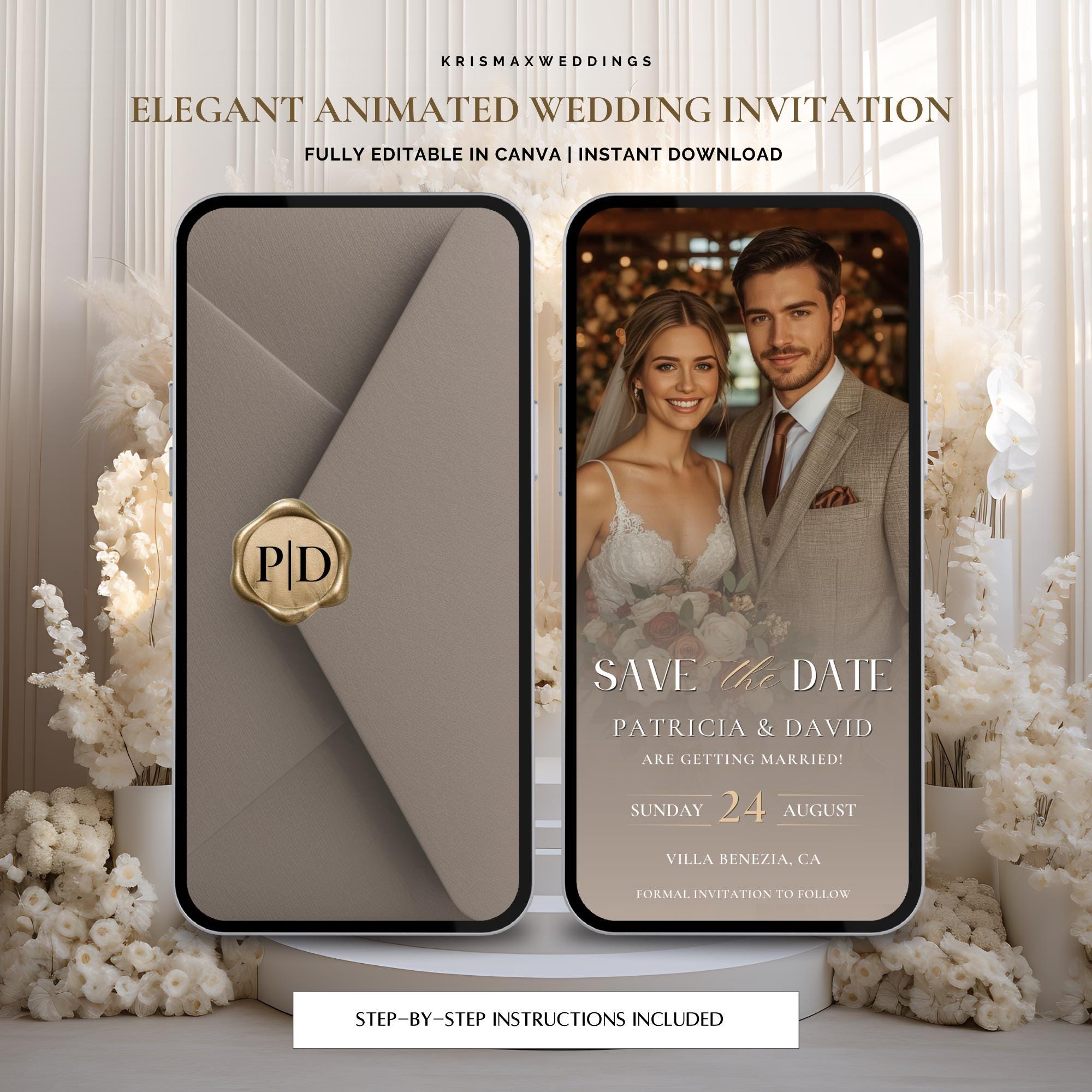Elegant Animated Wedding Invitation Digital Save the Date | Editable ...