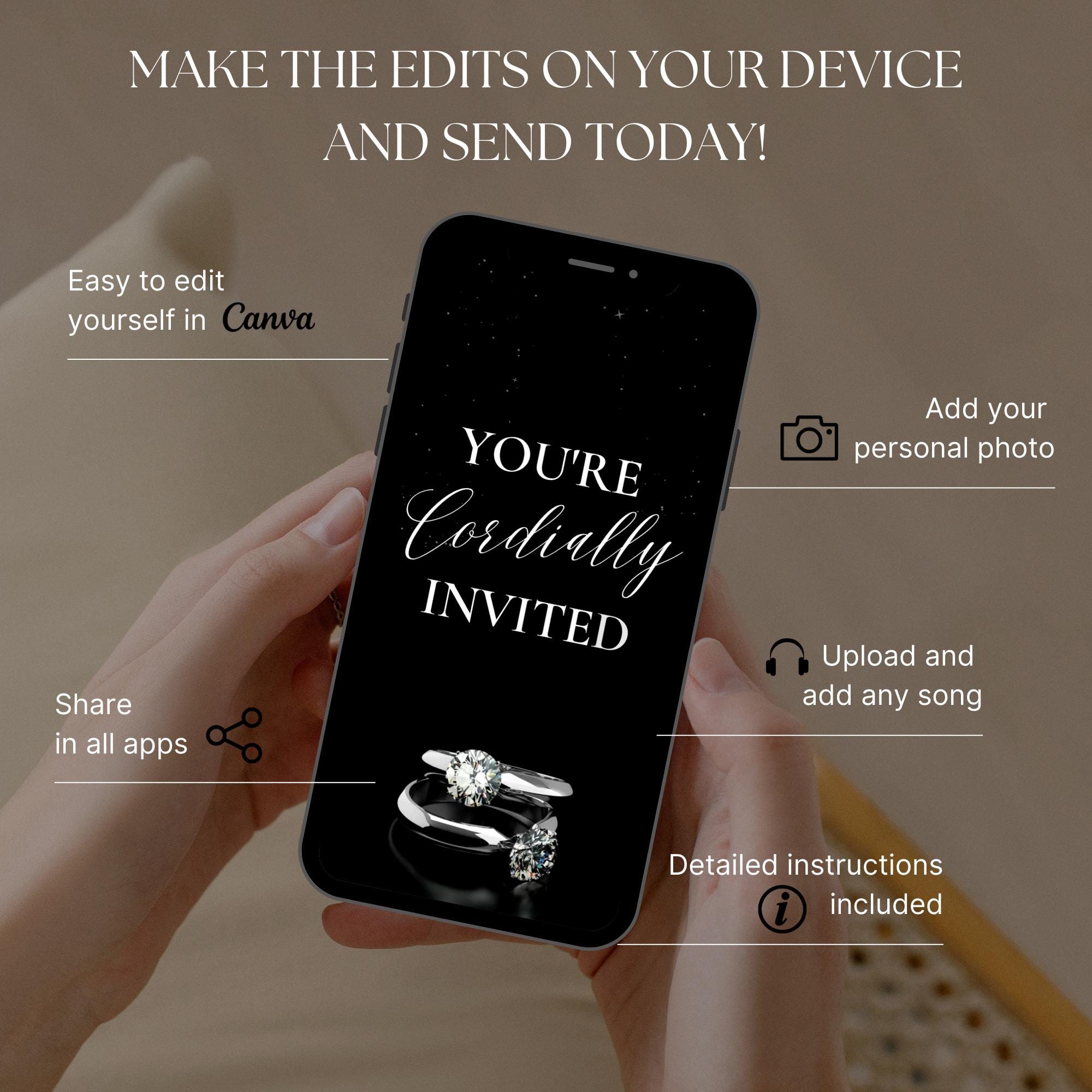 Black and White Animated Wedding Invitation, Editable DIY Canva ...