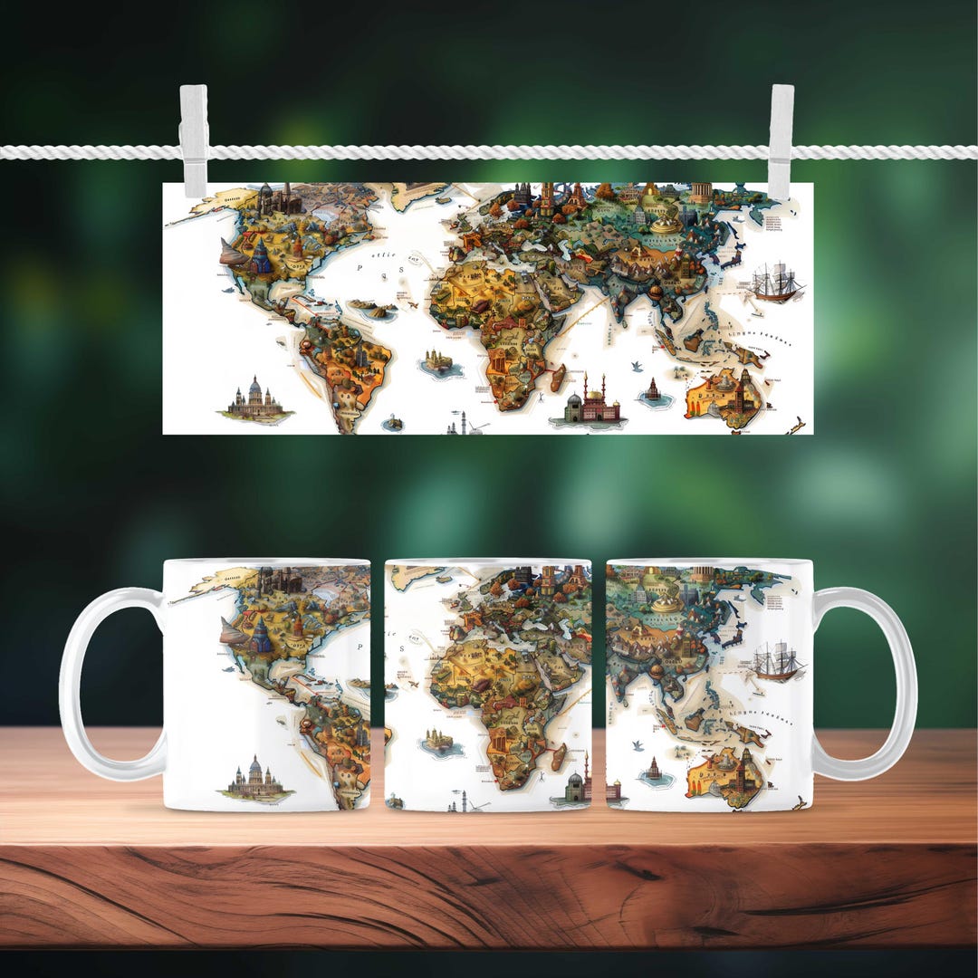 3D World Map for Travelers Mug Ceramic Mug Gift for Her Travel Mug Gift ...