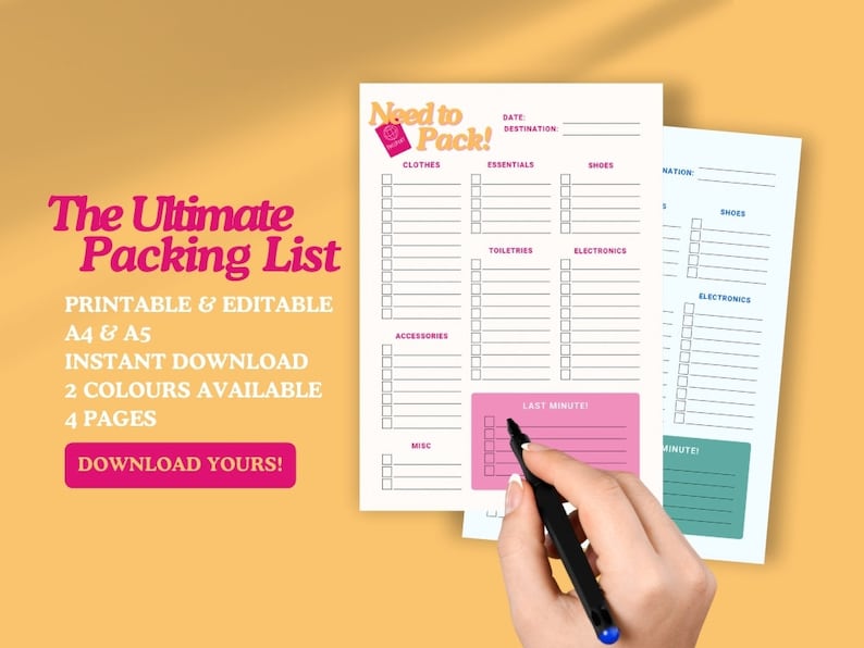 Ultimate Packing List | Printable and Editable PDF | 4 Designs, 2 ...