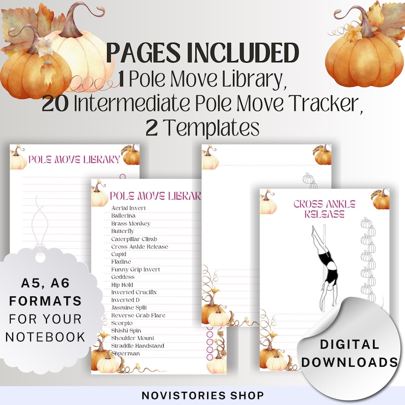 Fall Themed Pole Dance Tracker Printable for A5 & A6 Planner Pumpkin Frame Progress Intermediate ...