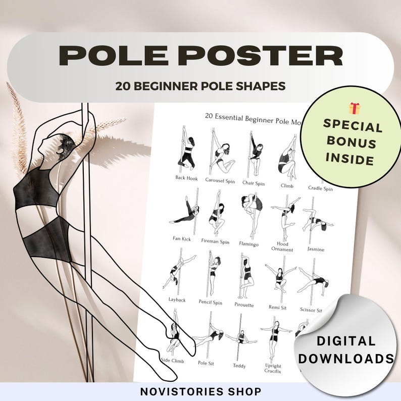 Beginner Pole Dance Poster Essential Pole Moves Black and White ...