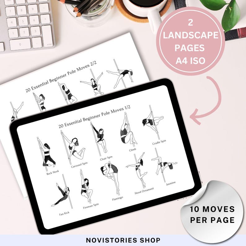 Beginner Pole Dance Poster Essential Pole Moves Black and White ...