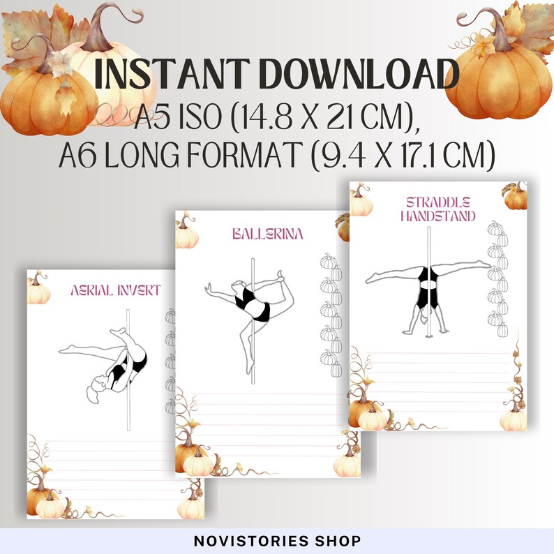 Fall Themed Pole Dance Tracker Printable for A5 & A6 Planner Pumpkin Frame Progress Intermediate ...