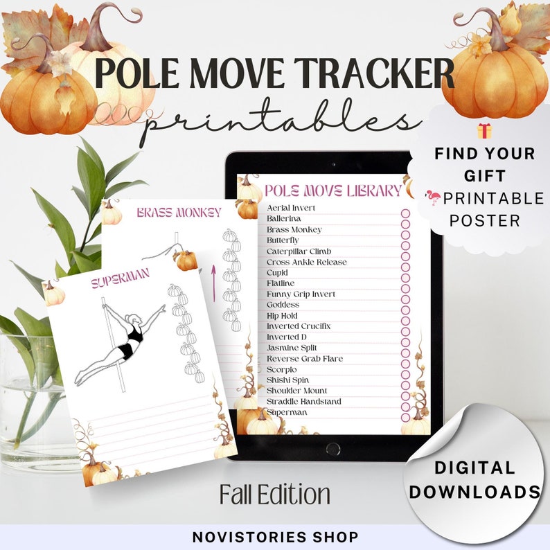 Fall Themed Pole Dance Tracker Printable for A5 & A6 Planner Pumpkin Frame Progress Intermediate ...