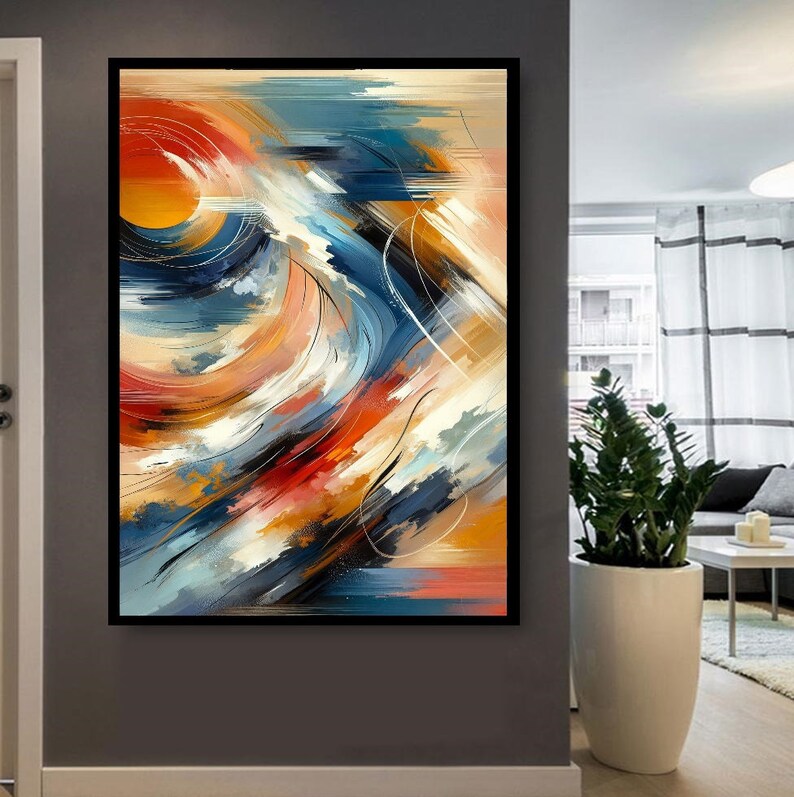 Orange and Blue Abstract Canvas Painting, Orange and Blue Abstract ...