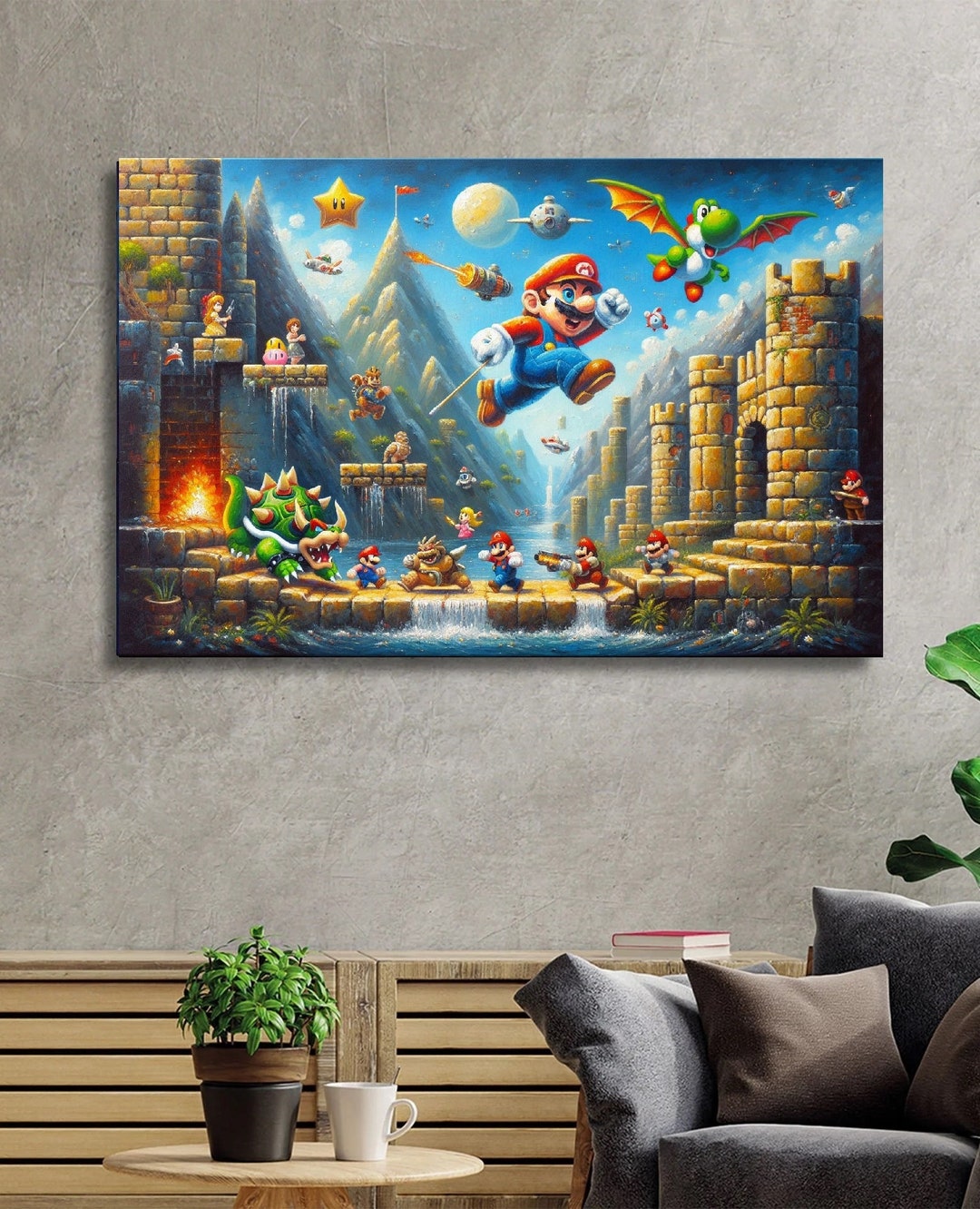 Mario World, Super Mario Canvas Gift, Abstract Artwork, Game Room Wall ...