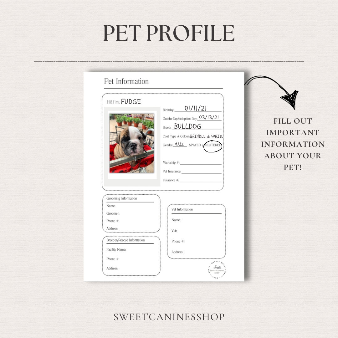 Pet Information, Pet Profile, Pet Sitter Information , A4 Journal ...
