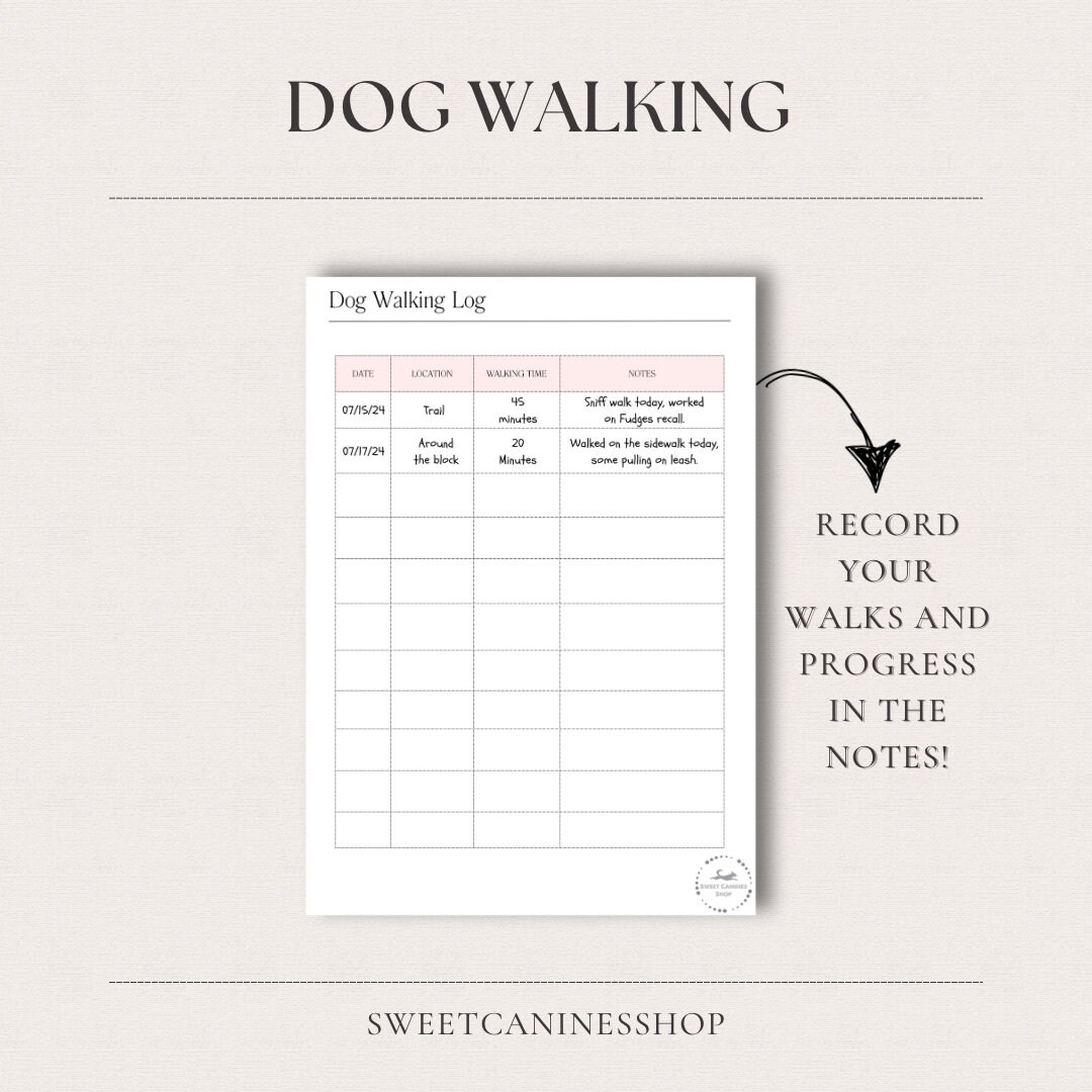 Dog Walking Log, A4 Printable Tracker (digital Download) - Etsy