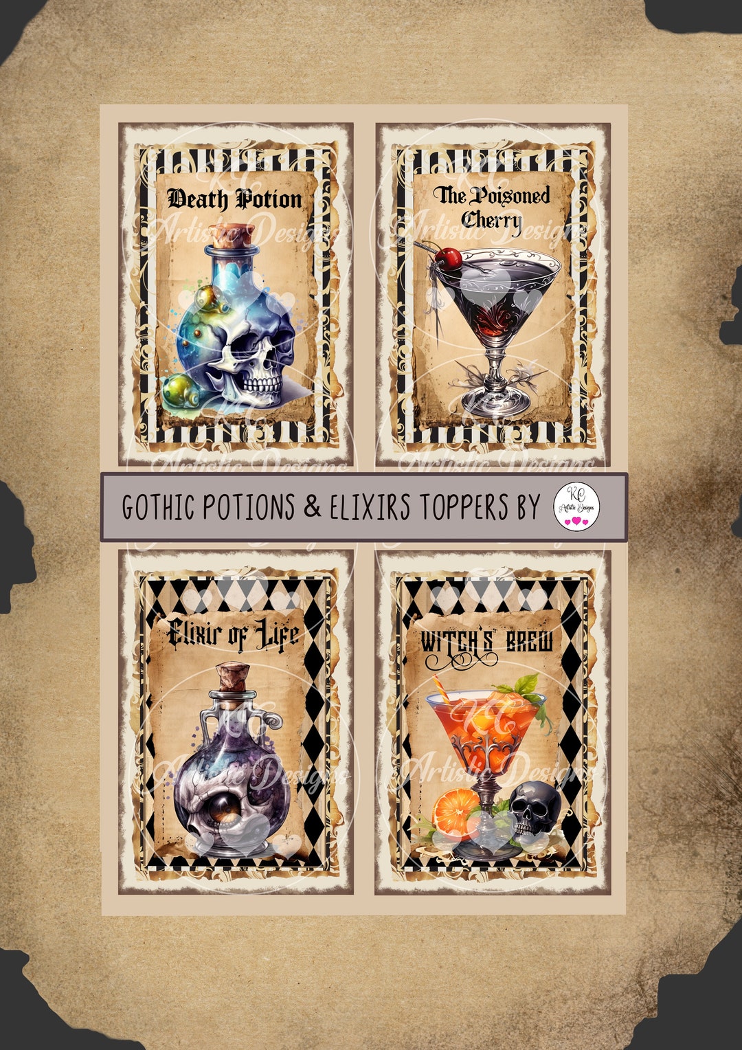 Gothic Potions & Elixirs Adventures Themed Digital Card Toppers ...