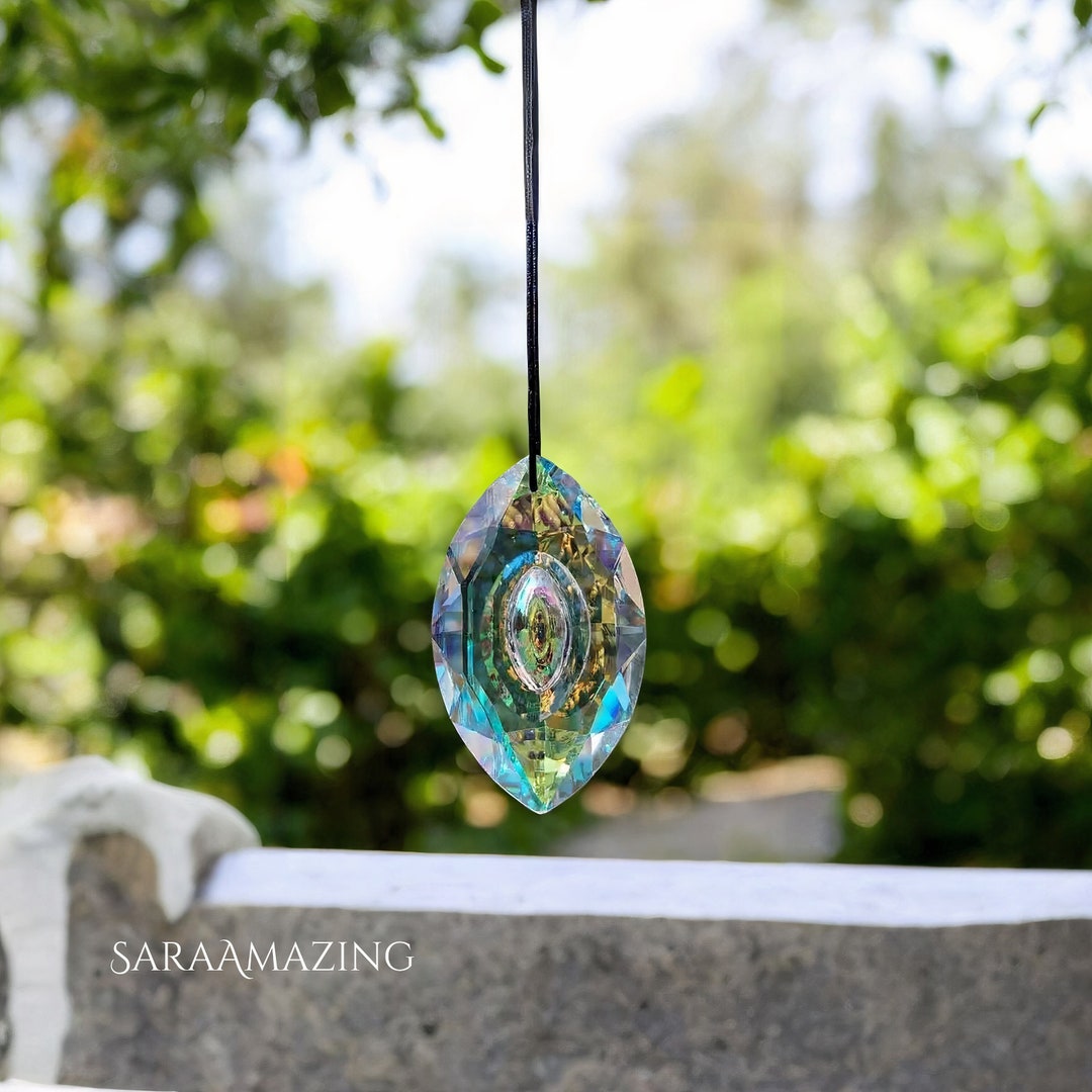 Iridescent Crystal Oval Suncatcher Hanging Crystal Decoration Faceted ...