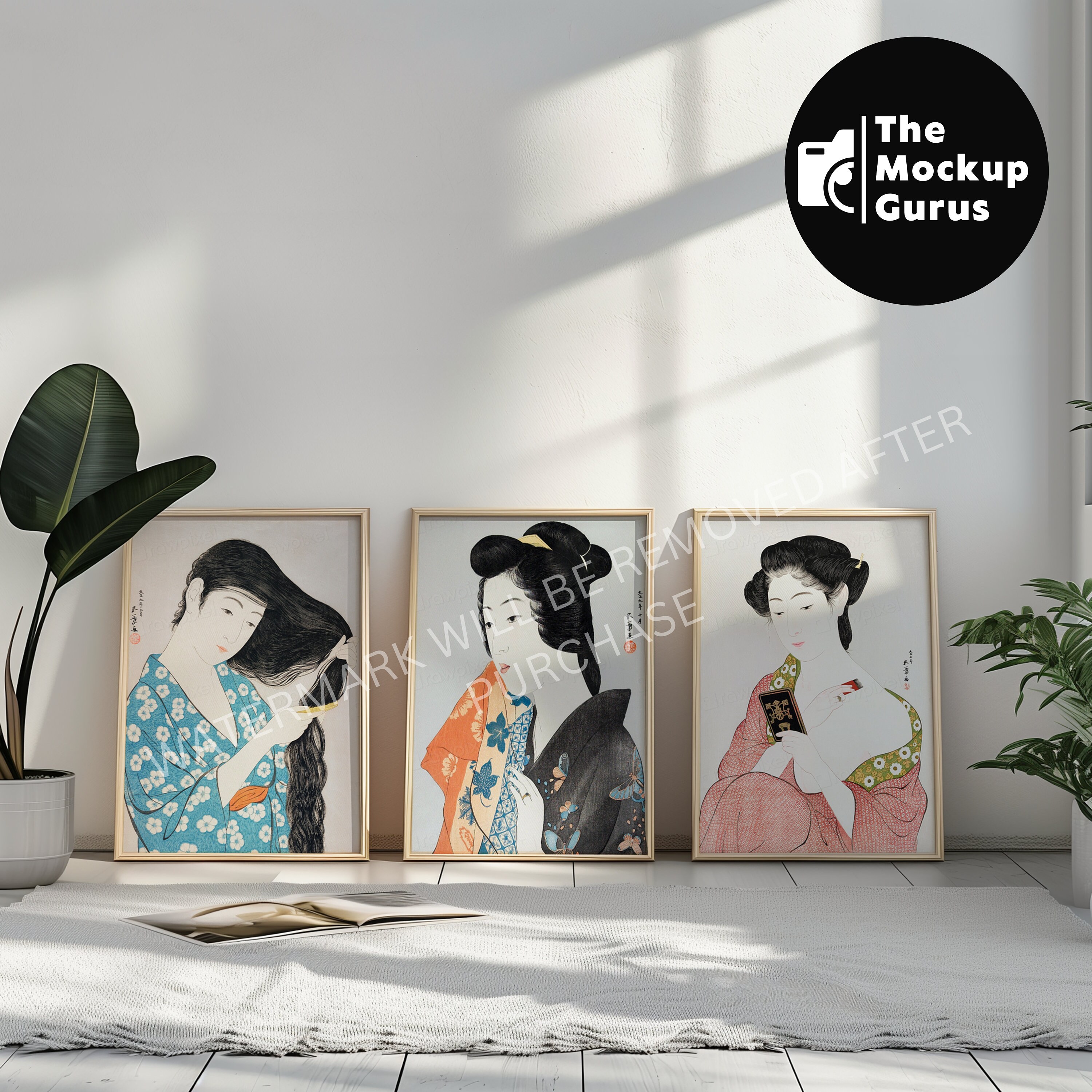 3 Frames Mockup, 3 Vertical Frames on Wall, PSD Frame Mockup, Frames in ...