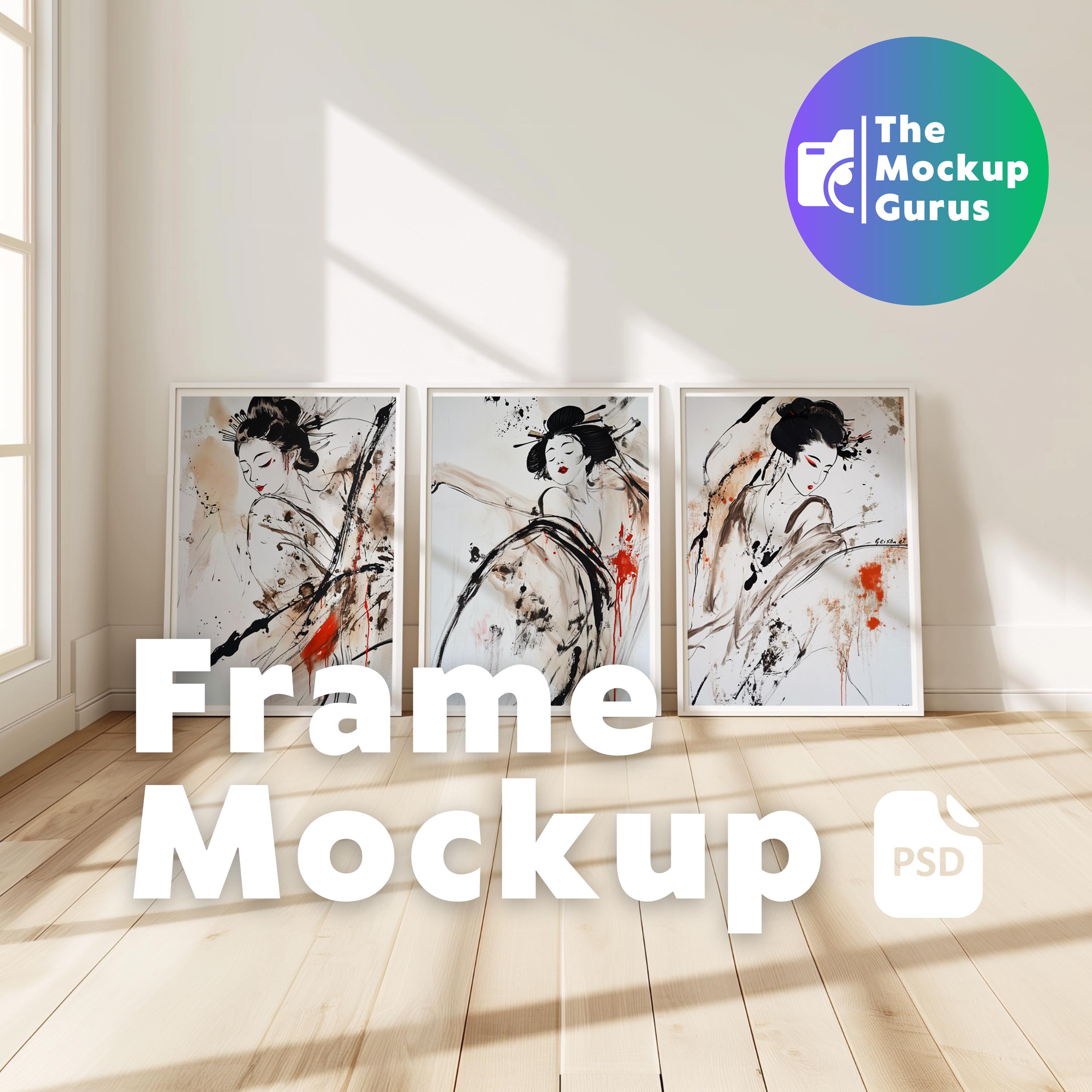 3 Frames Mockup, 3 Vertical Frames on Wall, PSD Frame Mockup, Frames in ...