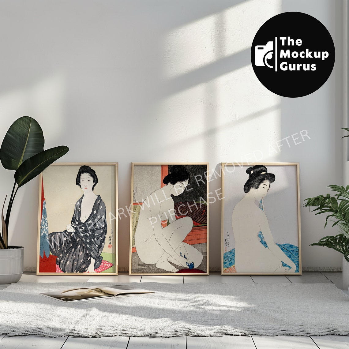 3 Frames Mockup, 3 Vertical Frames on Wall, PSD Frame Mockup, Frames in ...