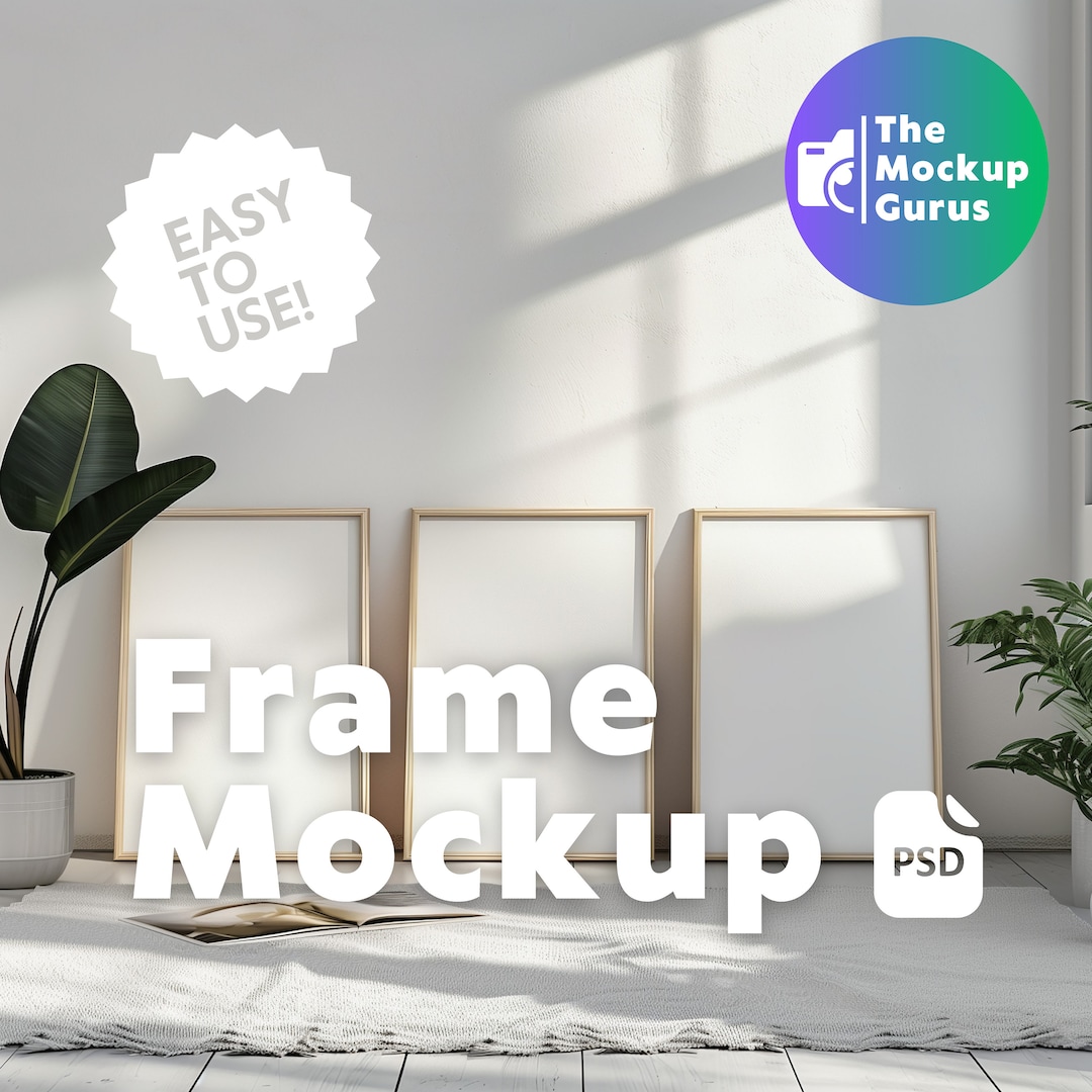 3 Frames Mockup, 3 Vertical Frames on Wall, PSD Frame Mockup, Frames in ...