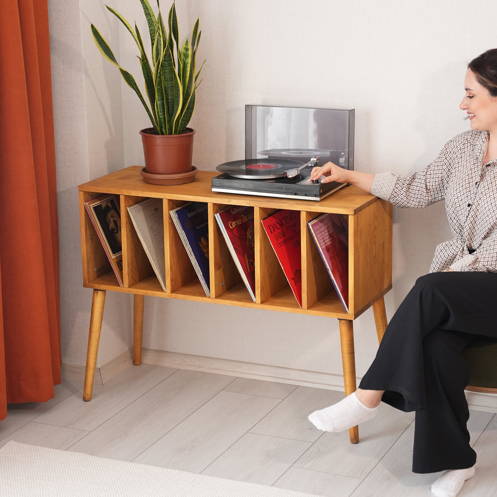 MCM Mid Century Modern Vinyl Record Storage, Large Turntable Stand ...