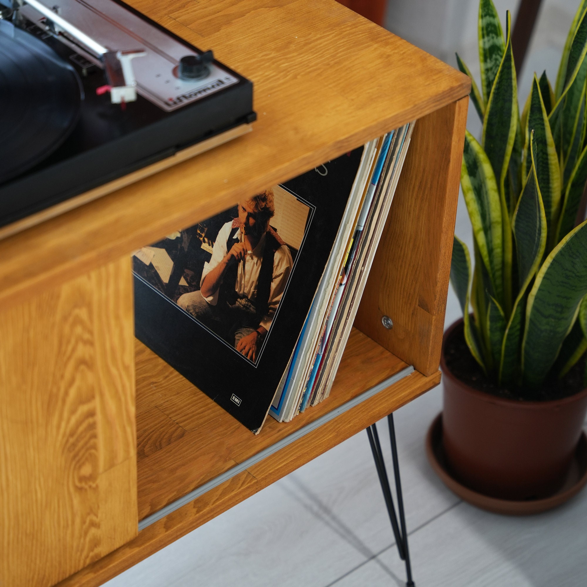 Large Record Player Stand, Mcm Turntable Stand, Solid Wood Vinyl Record ...