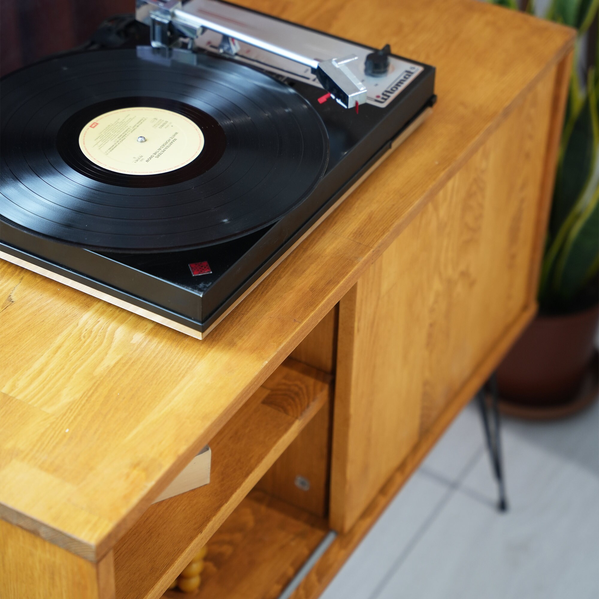 Large Record Player Stand, Mcm Turntable Stand, Solid Wood Vinyl Record ...