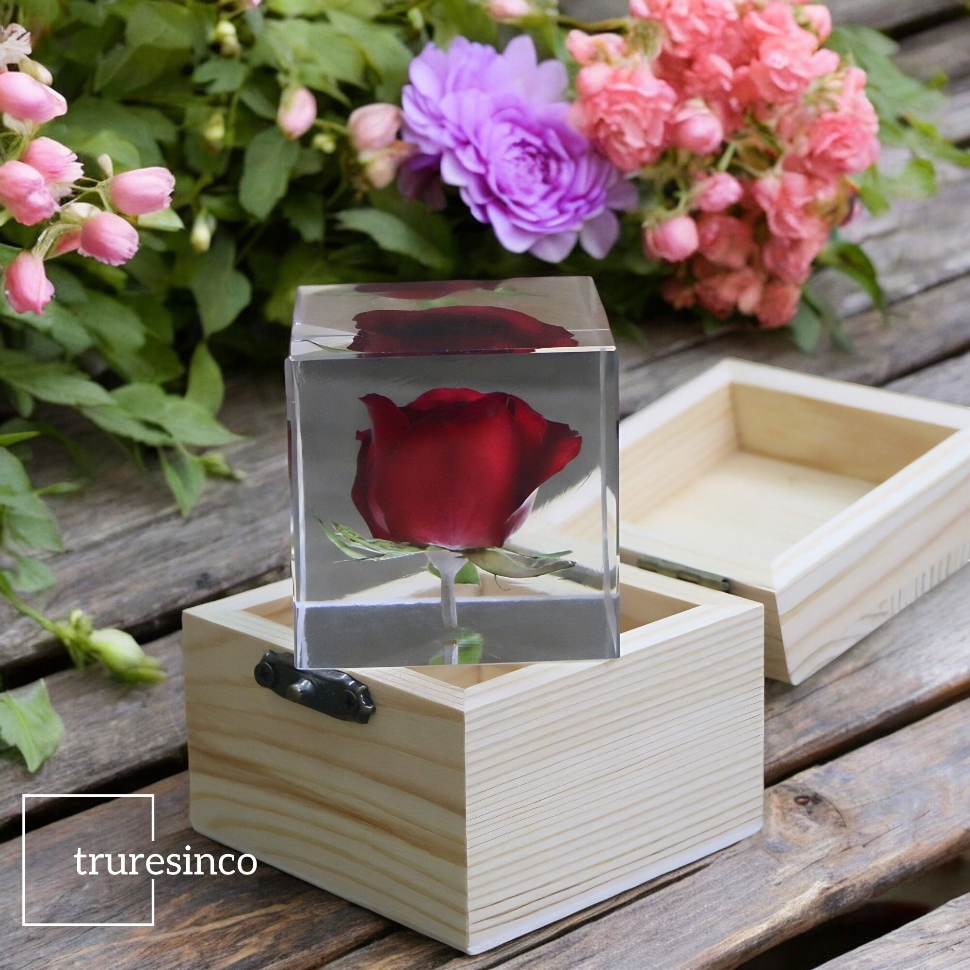 Red Rose Flower Epoxy Resin Cube - Roses Meaningful Girlfriend Home ...