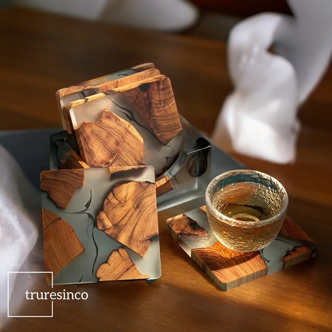 Japanese Coasters Resin Epoxy & Pine Wood 6 Pack - Traditional Style ...