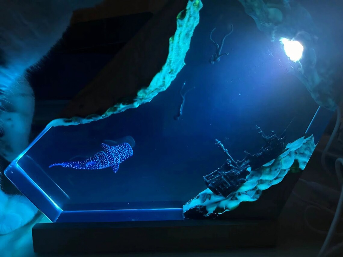 Shipwreck LED Lamp Shark Epoxy Resin Ocean - Wood Home Decor Art ...