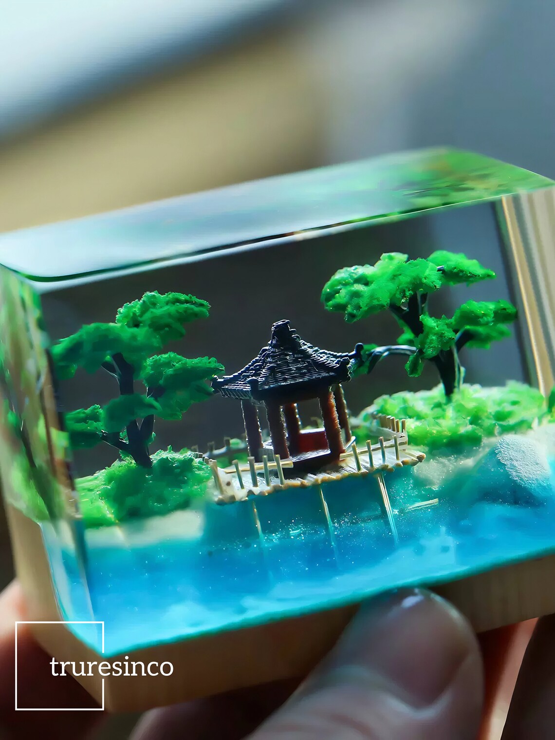 Japanese Summer Garden Paperweight Resin & Wood Art Office Supplies ...