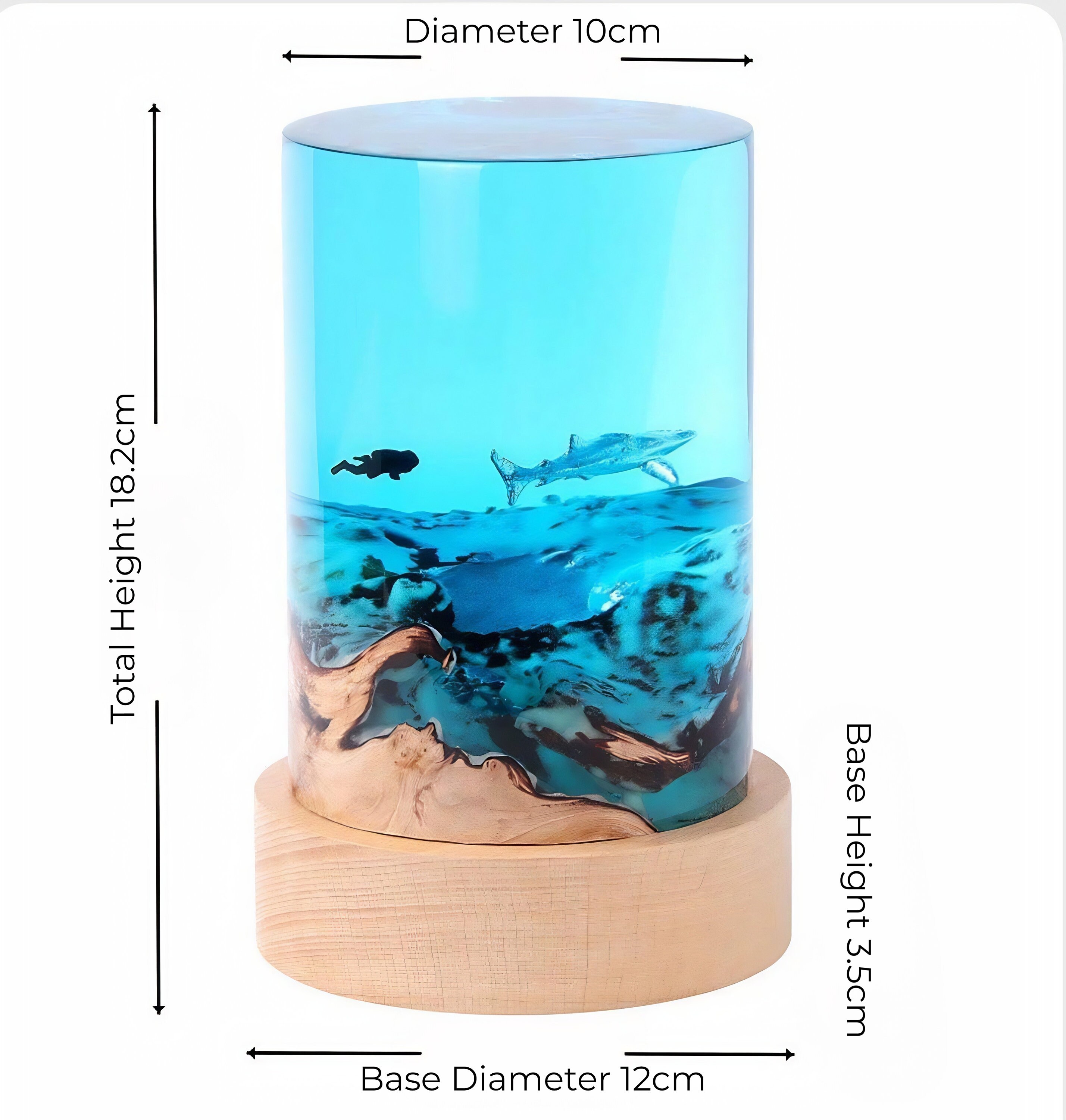Shark & Turtle LED Lamp Epoxy Resin Cylinder - Wood Home Decor Art ...