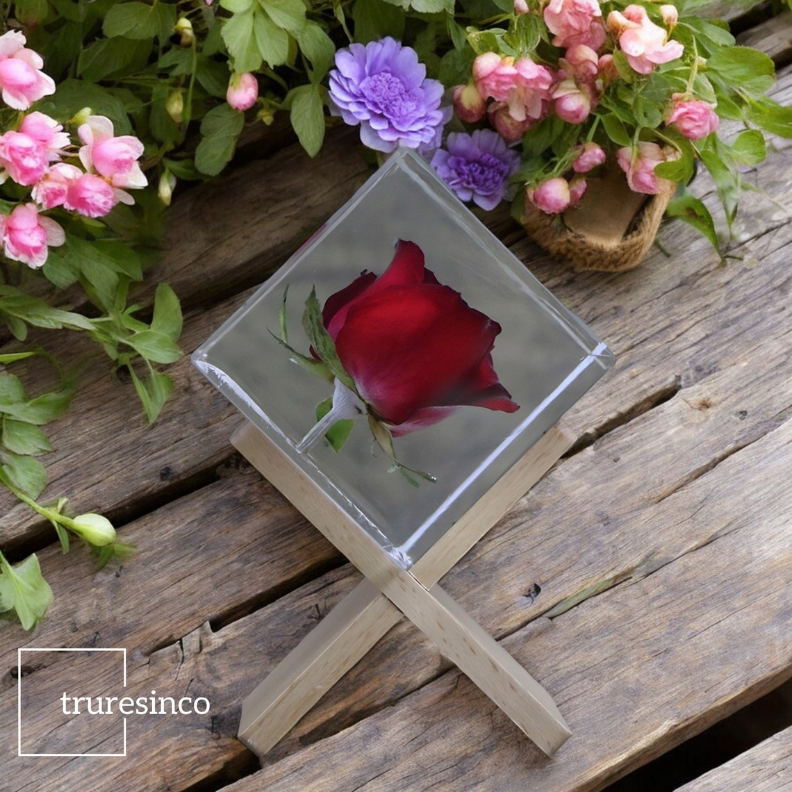 Red Rose Flower Epoxy Resin Cube - Roses Meaningful Girlfriend Home ...