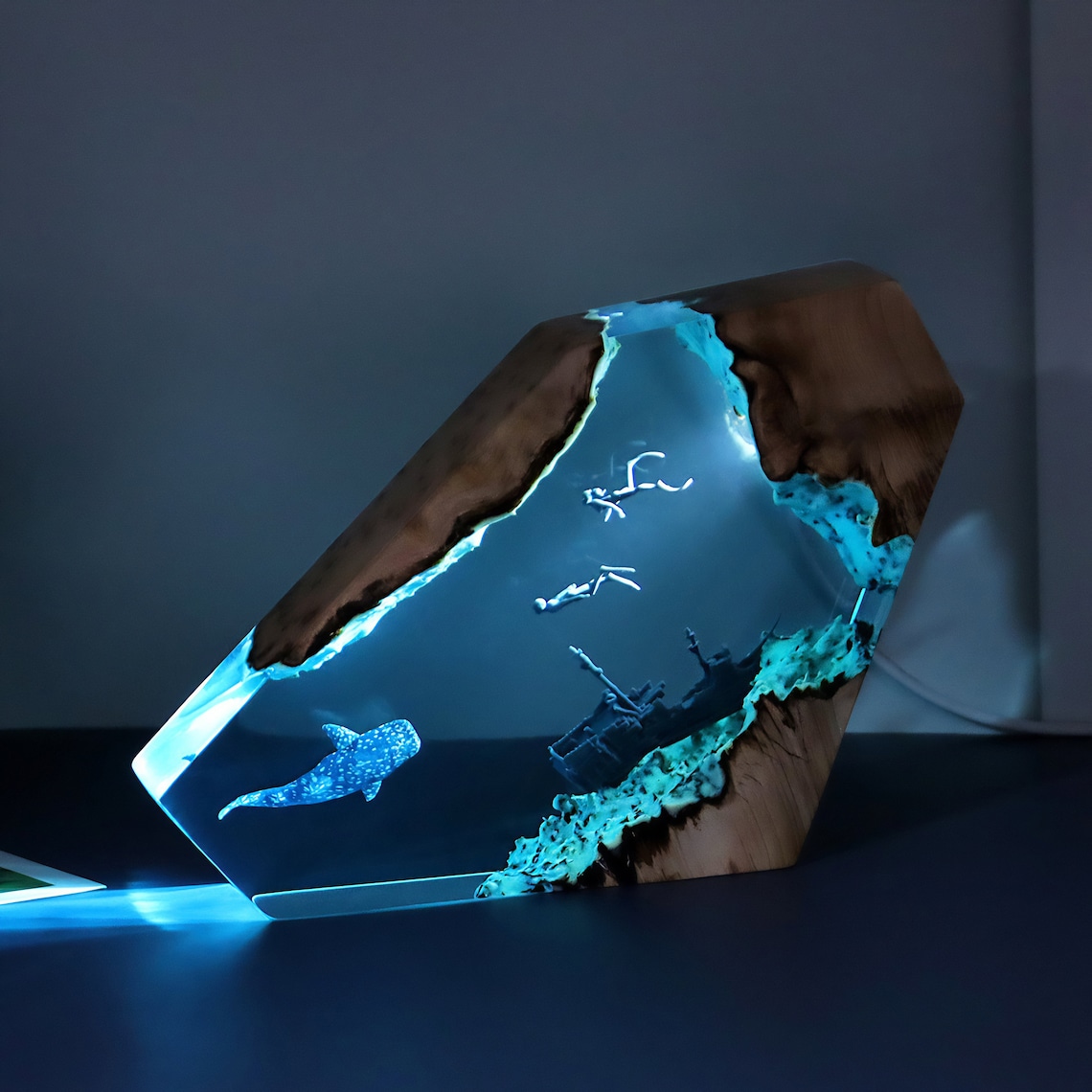 Shipwreck LED Lamp Shark Epoxy Resin Ocean - Wood Home Decor Art ...