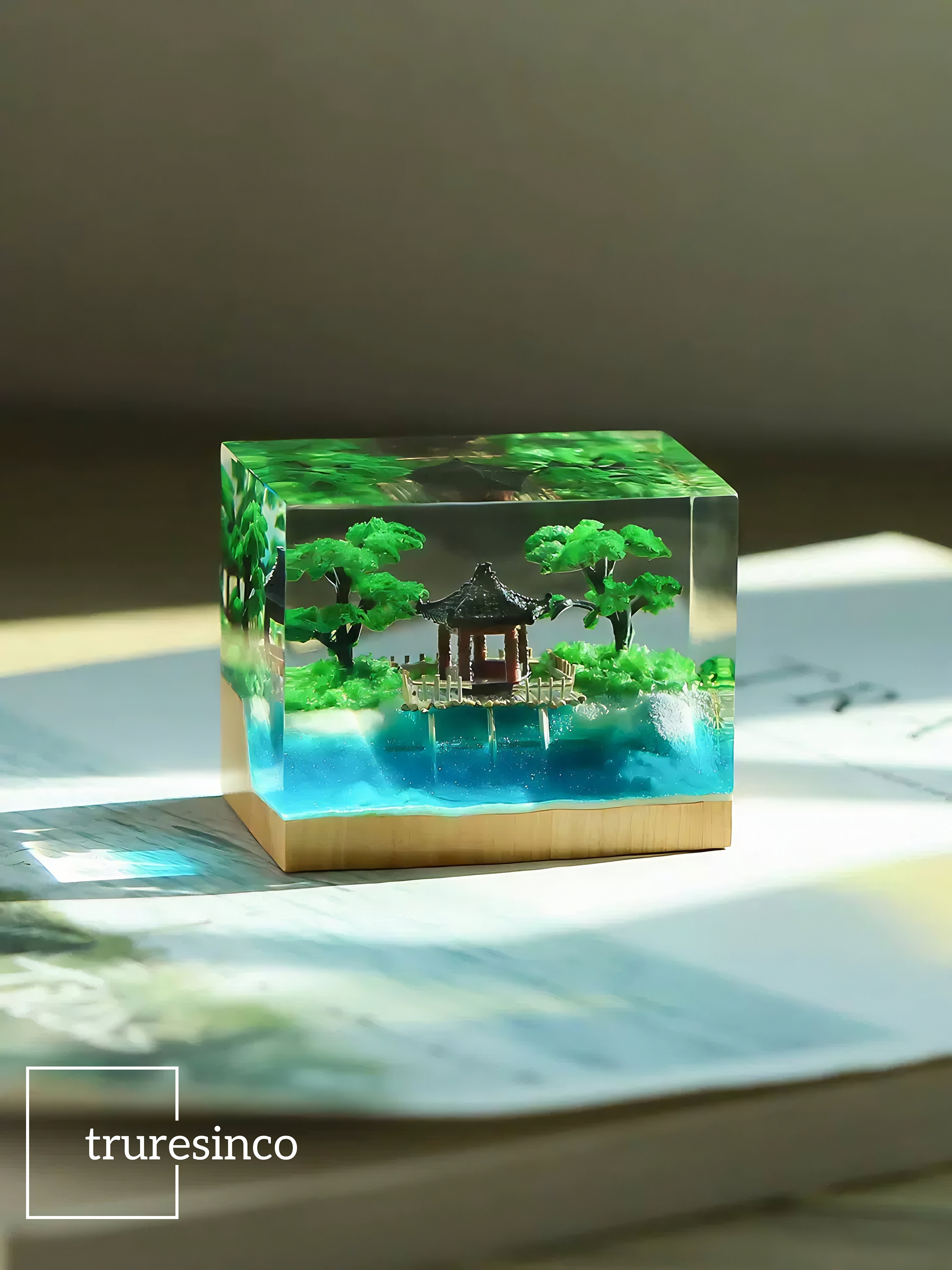 Japanese Summer Garden Paperweight Resin & Wood Art Office Supplies ...
