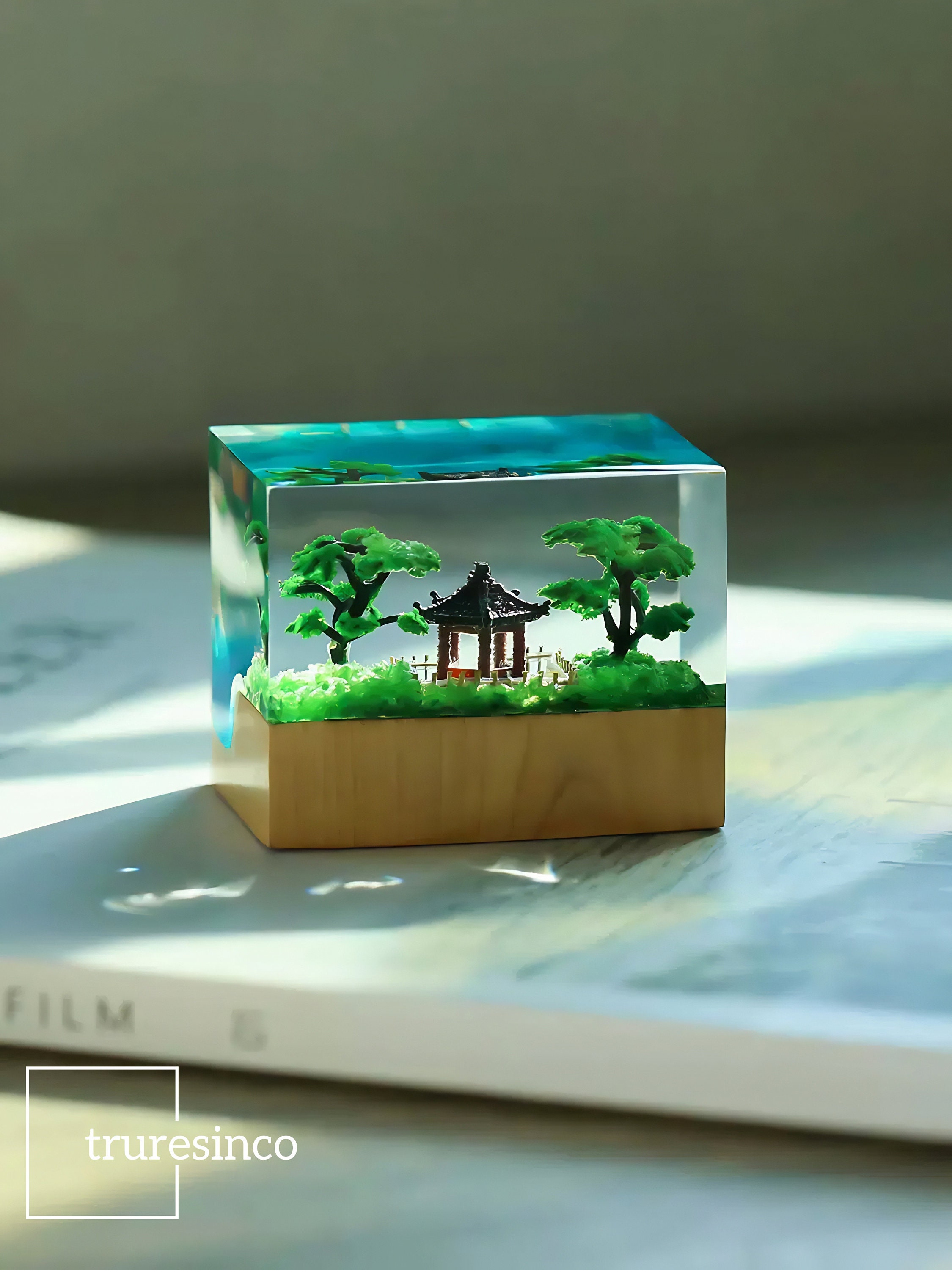 Japanese Summer Garden Paperweight Resin & Wood Art Office Supplies ...