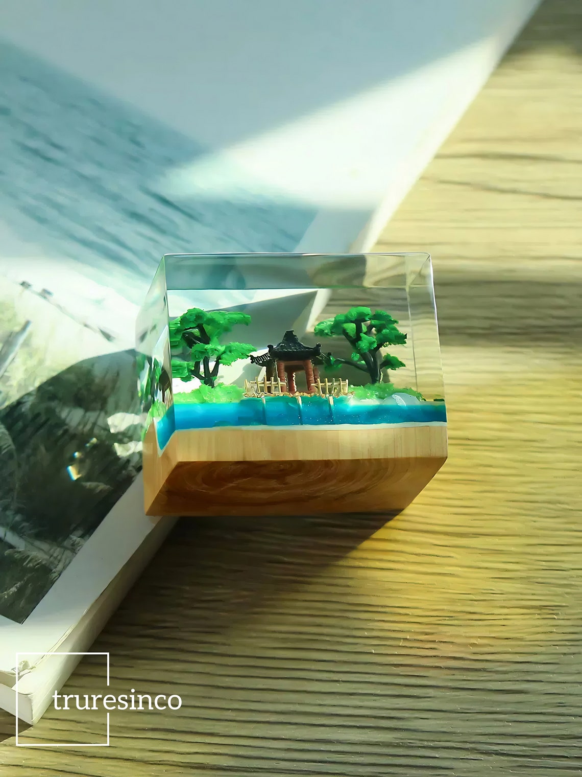Japanese Summer Garden Paperweight Resin & Wood Art Office Supplies ...